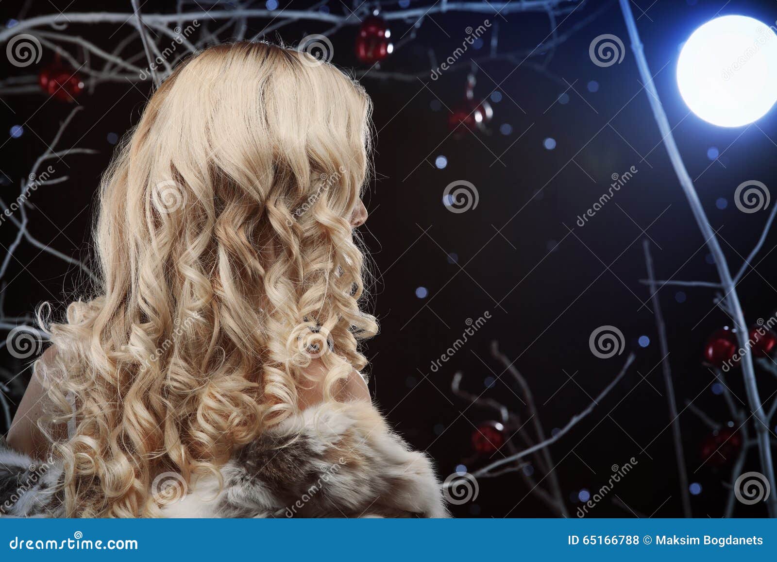 Sensual Woman Posing in Blue Light with Apple Stock Photo - Image of ...