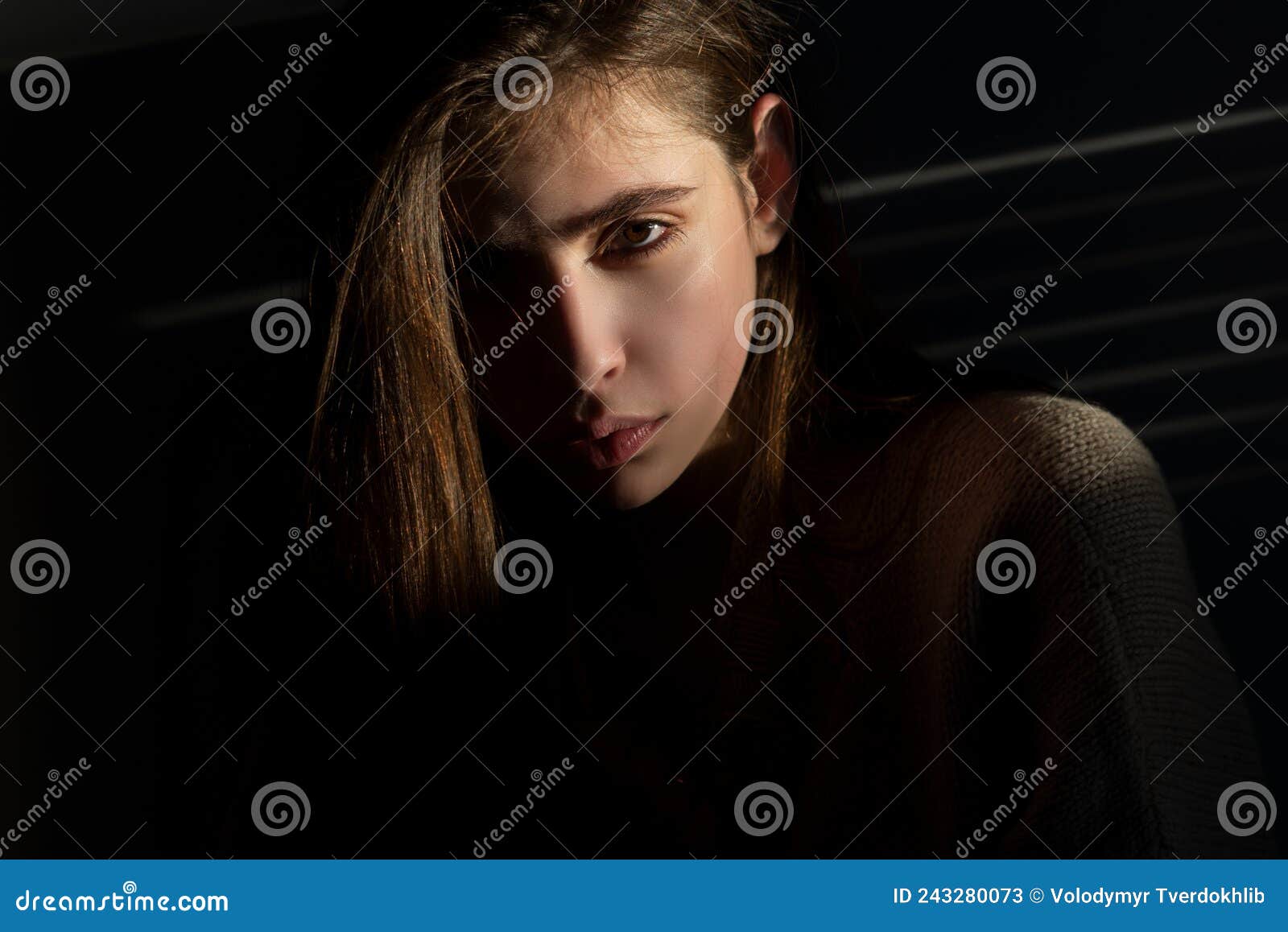 Sensual Woman with Shadows on Beautiful Face. Stock Image - Image of ...