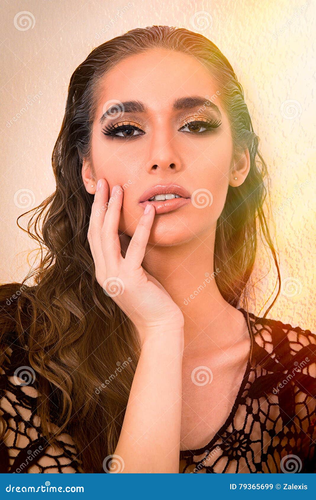 Sensual Woman Touching Her Lips Summer Concept Stock Image Image Of