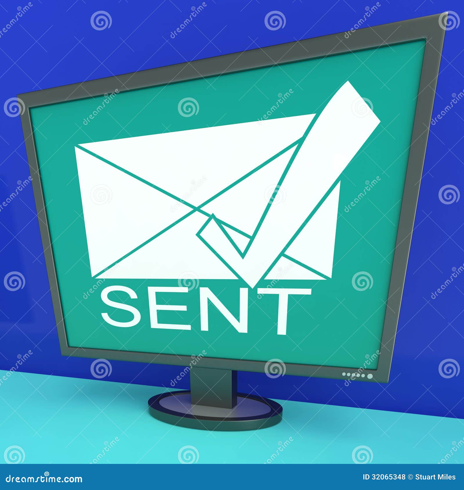 Sent Envelope on Monitor Shows Outbox Stock Illustration - Illustration ...