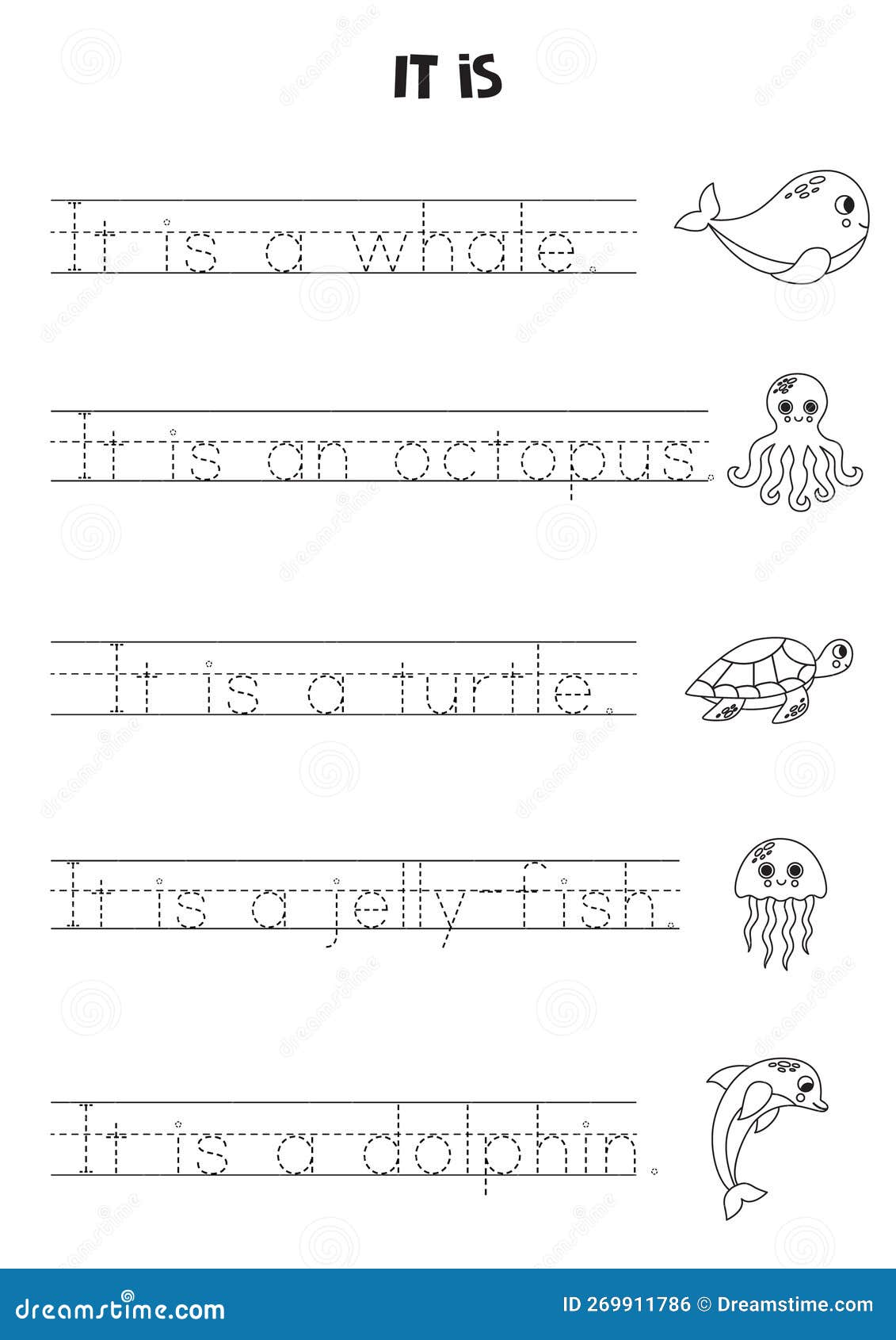 It is Sentence for Kids. Sea Animals. Black and White Worksheet Stock ...