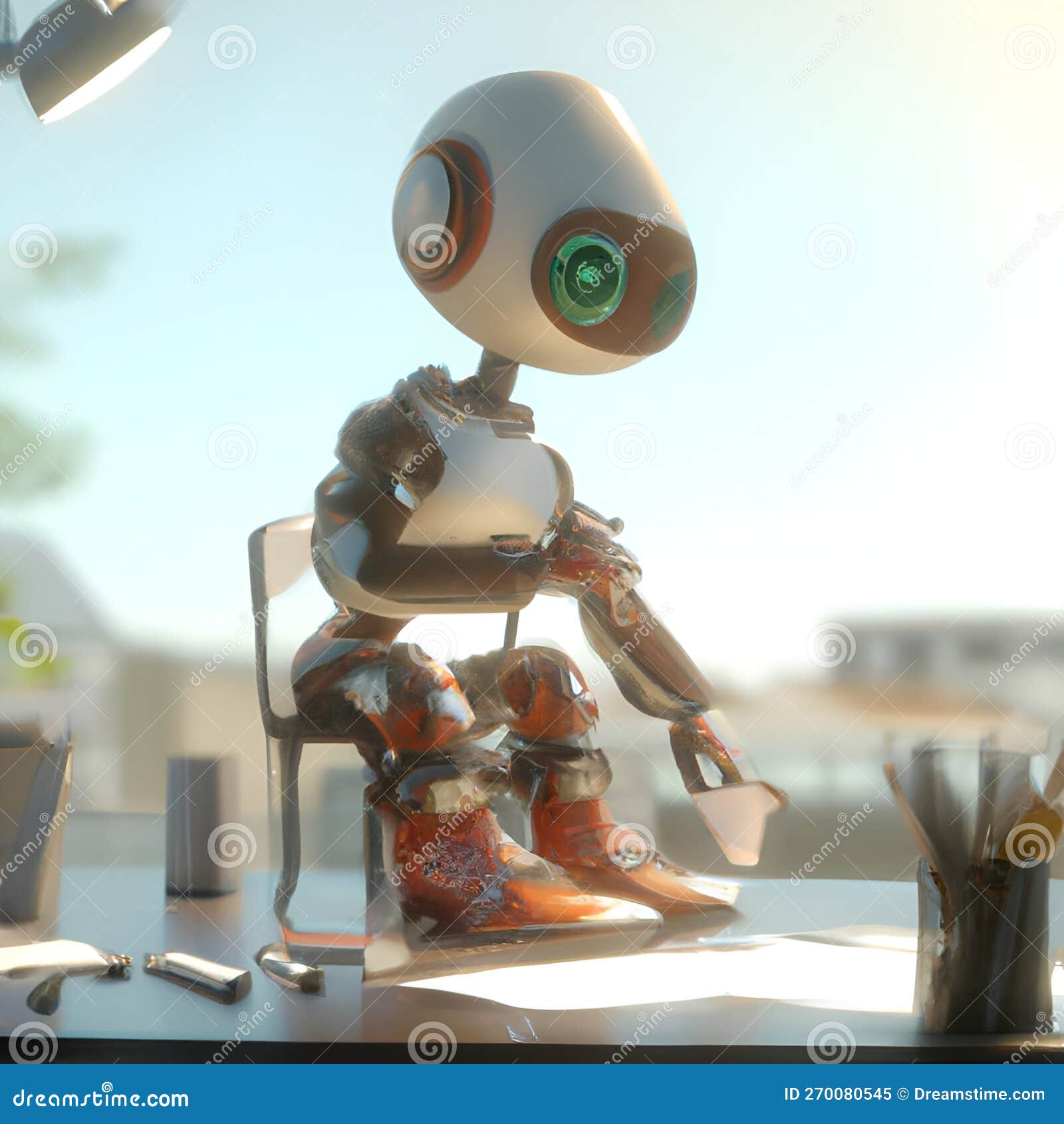 Sentient Robot at the Office Stock Illustration - Illustration of ...