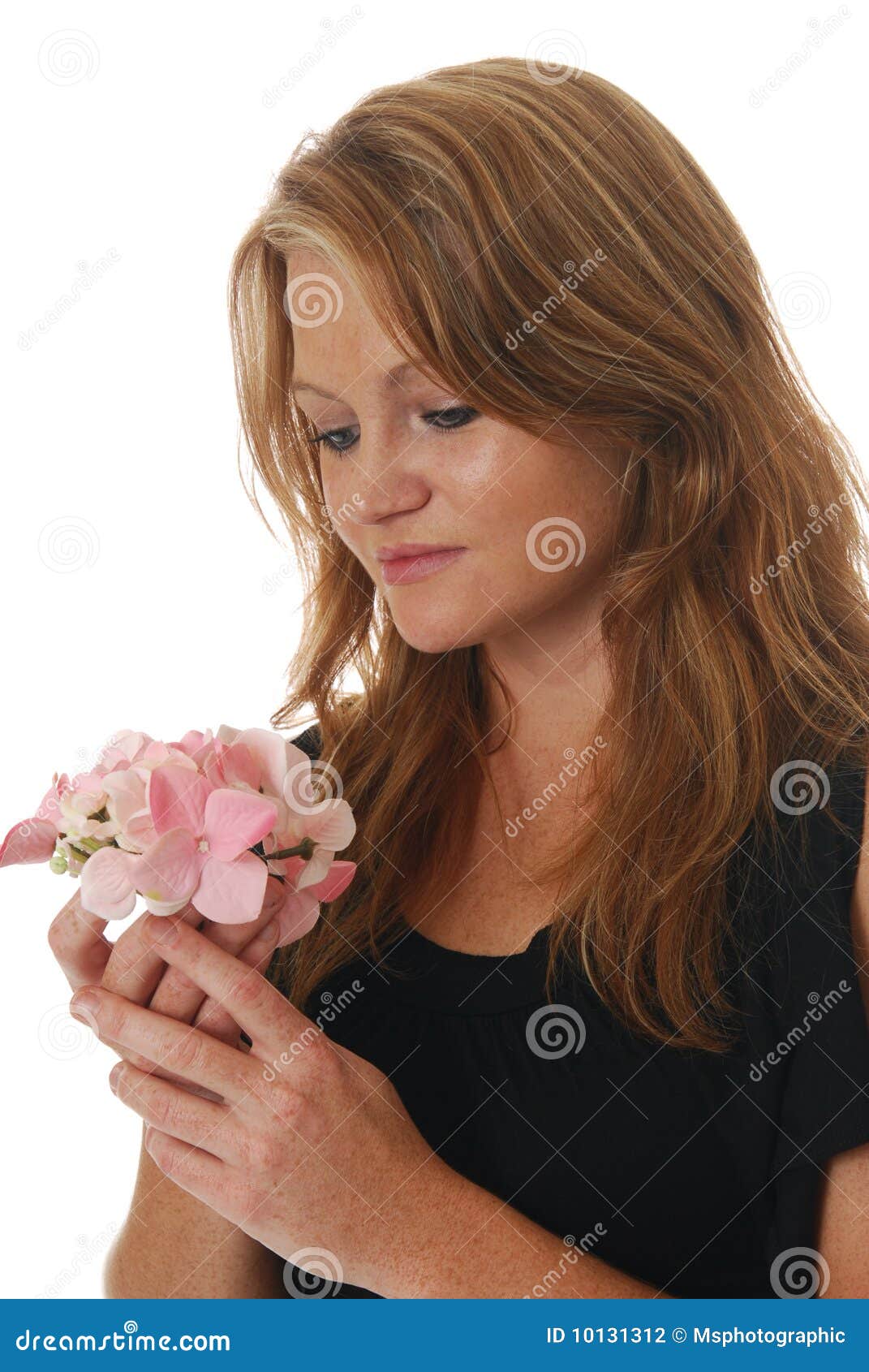 Sentimental Woman with Flowers Stock Photo - Image of redhead, flowers ...