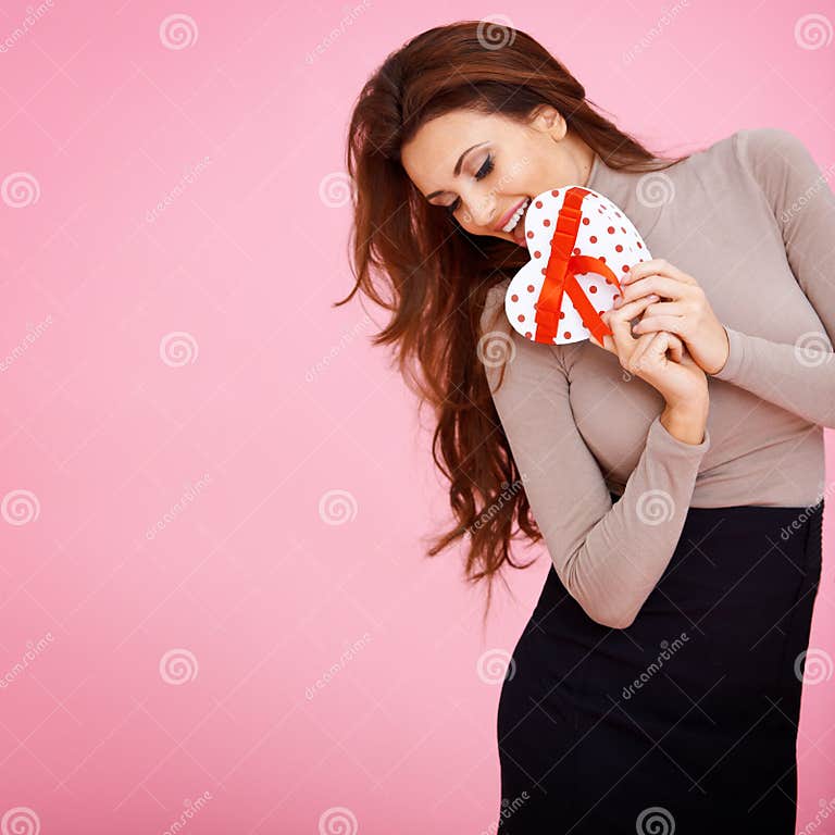 Sentimental Woman with a Valentine Gift Stock Image - Image of romance ...