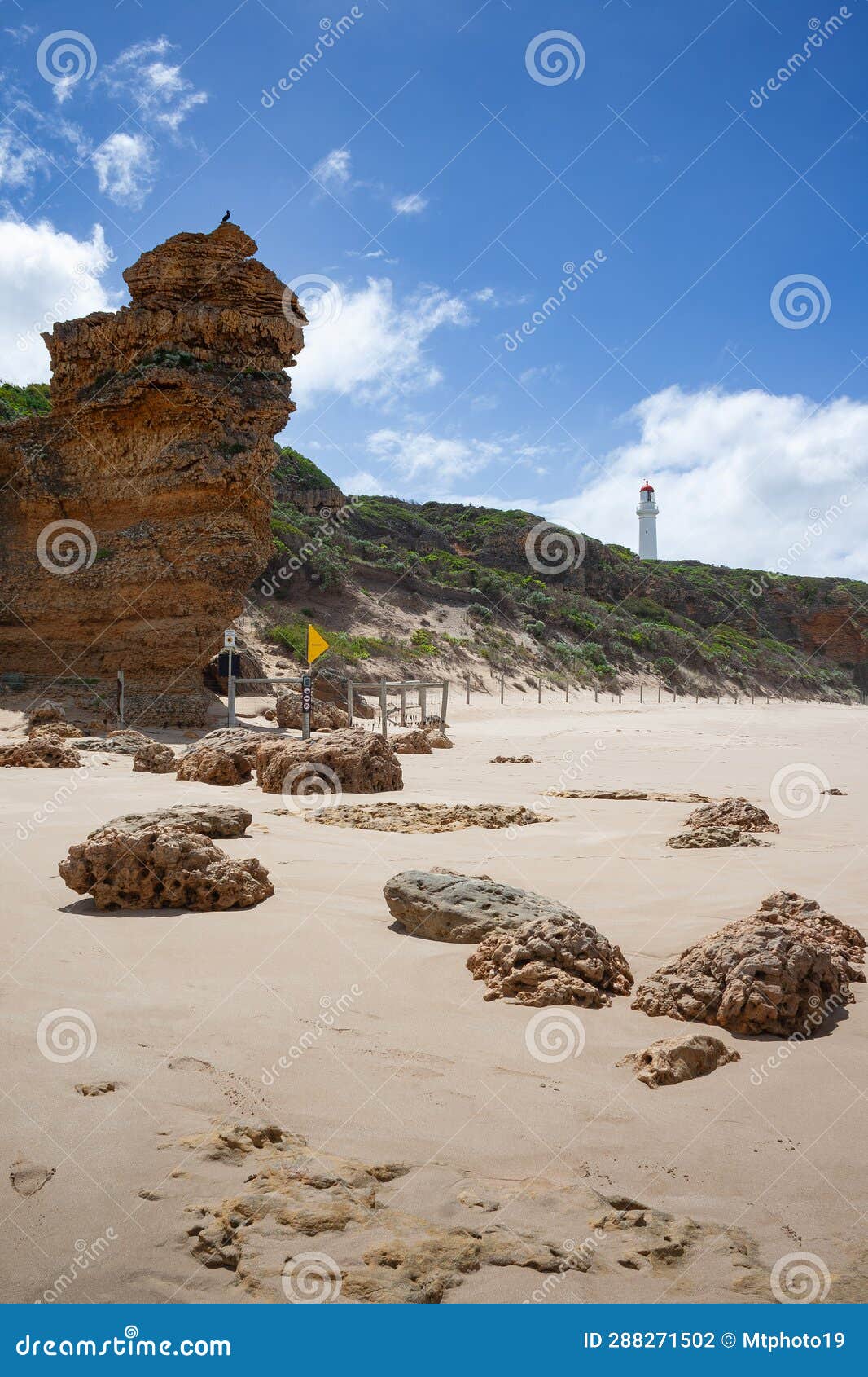 Sentinel Rock with Split Point Lighthouse Located on Limestone Cliffs ...