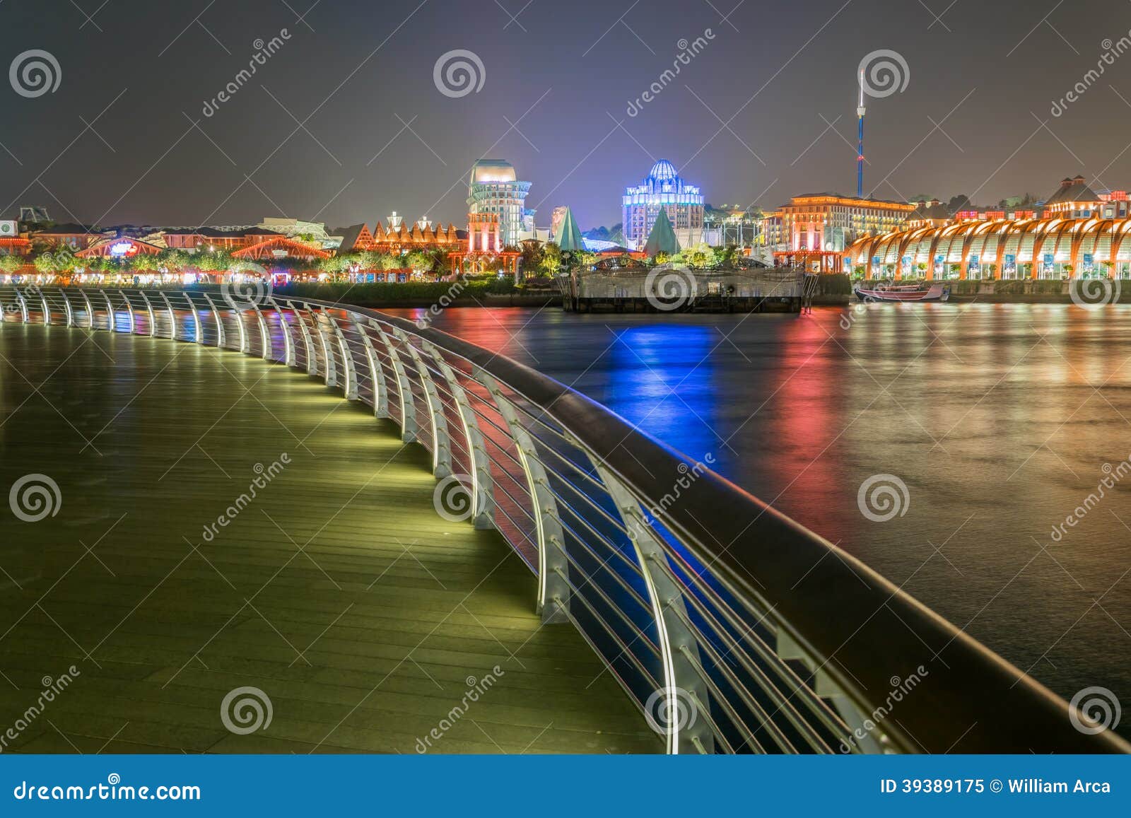 Sentosa boardwalk stock image. Image of night, riverside - 39389175