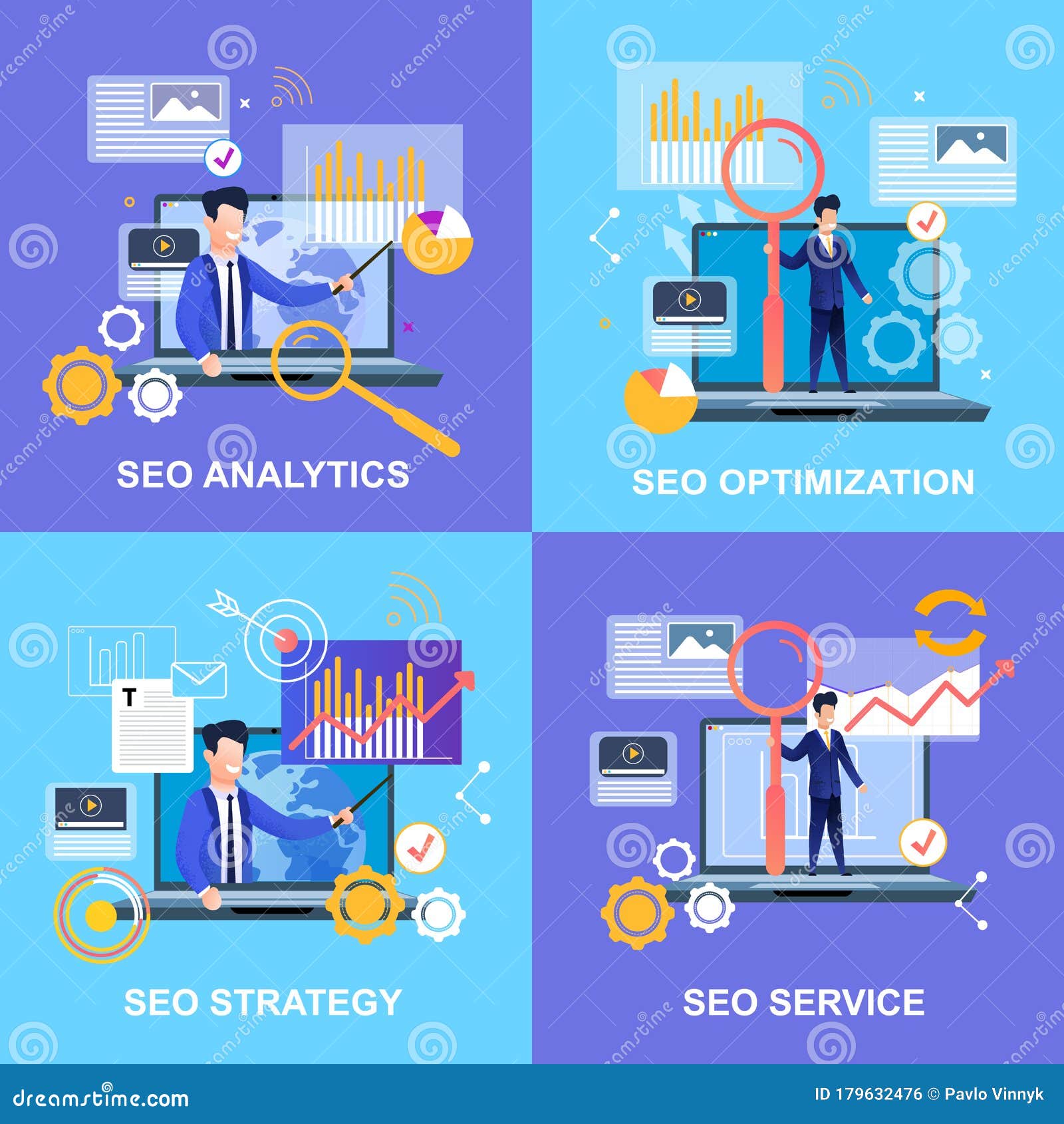 Seo Analytics Optimization. Seo Strategy Service Stock Illustration ...