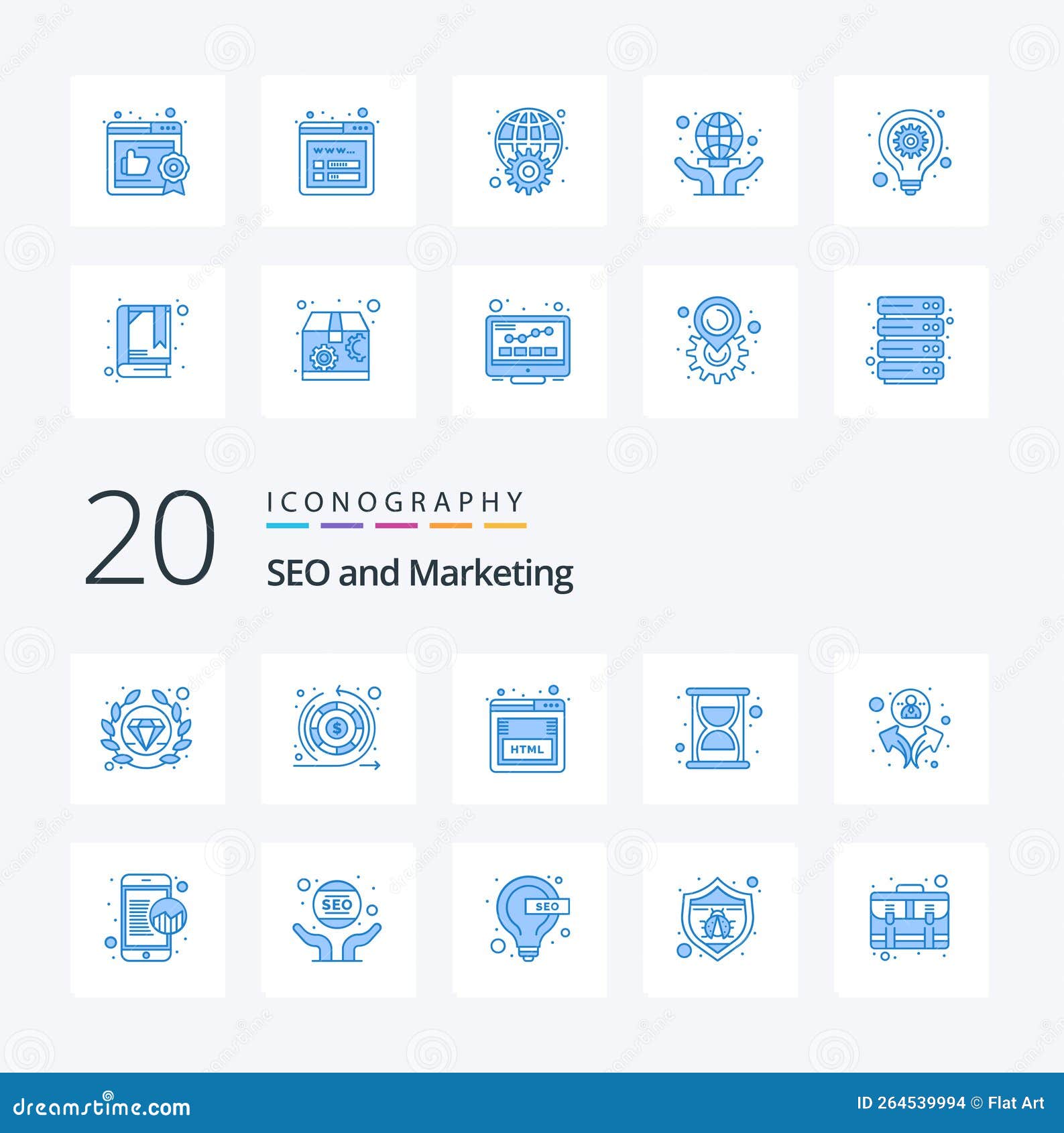 20 Seo Blue Color Icon Pack Like Marketing People Html Group Seo Stock ...