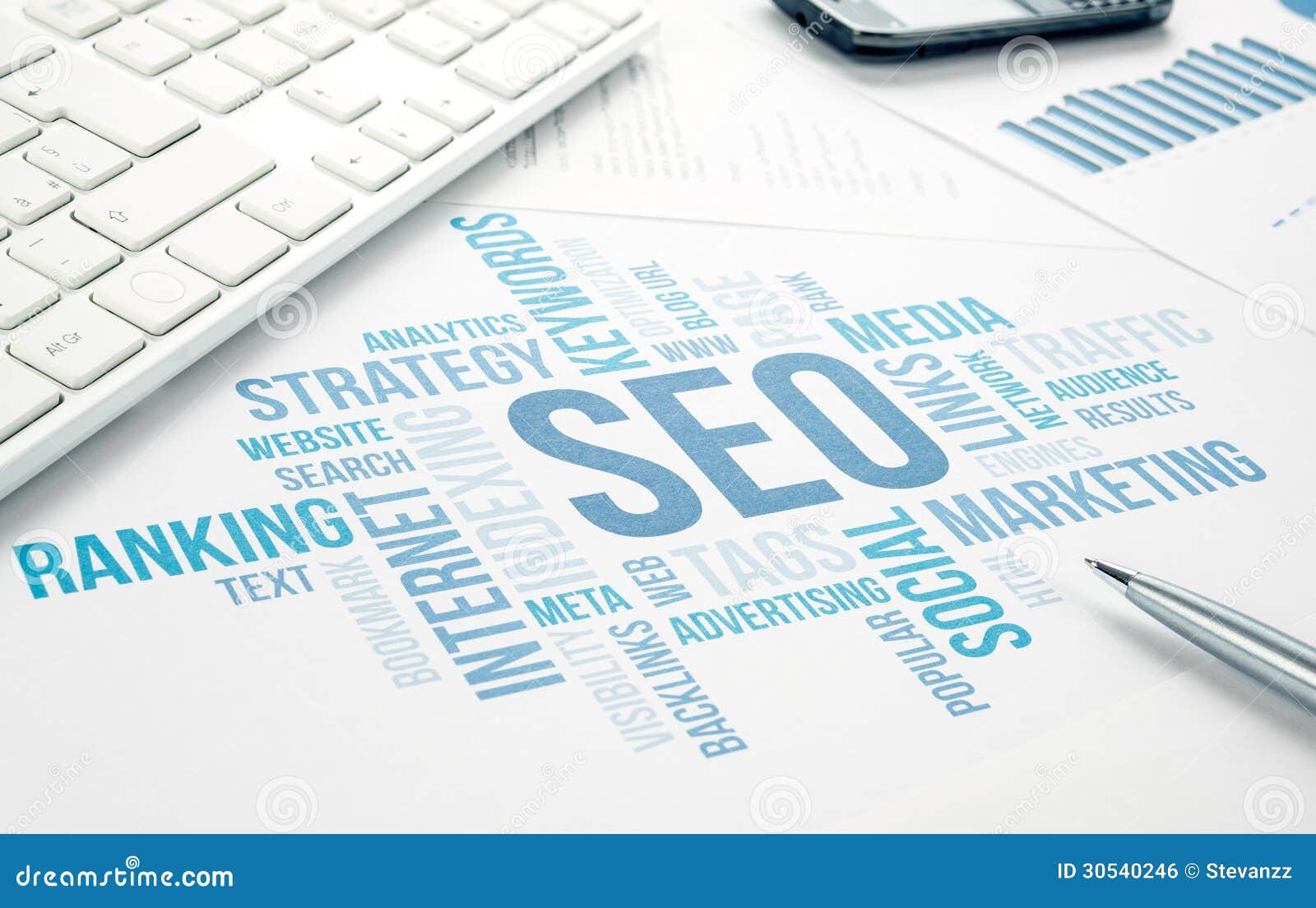 Seo Business Concept Cloud Chart Print Document. Stock Photo - Image of ...