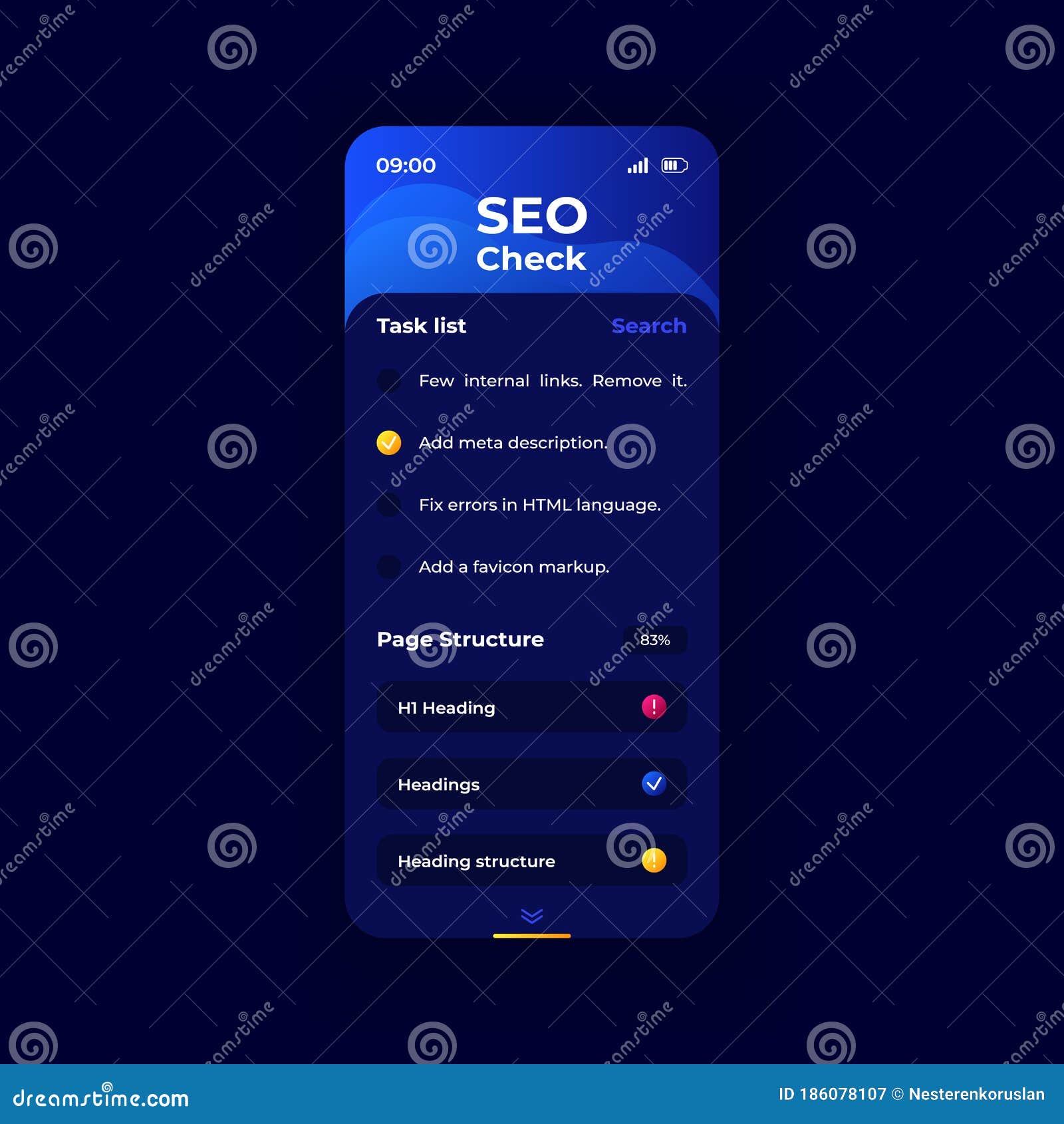 Seo Checklist Smartphone Interface Vector Template Stock Vector ...