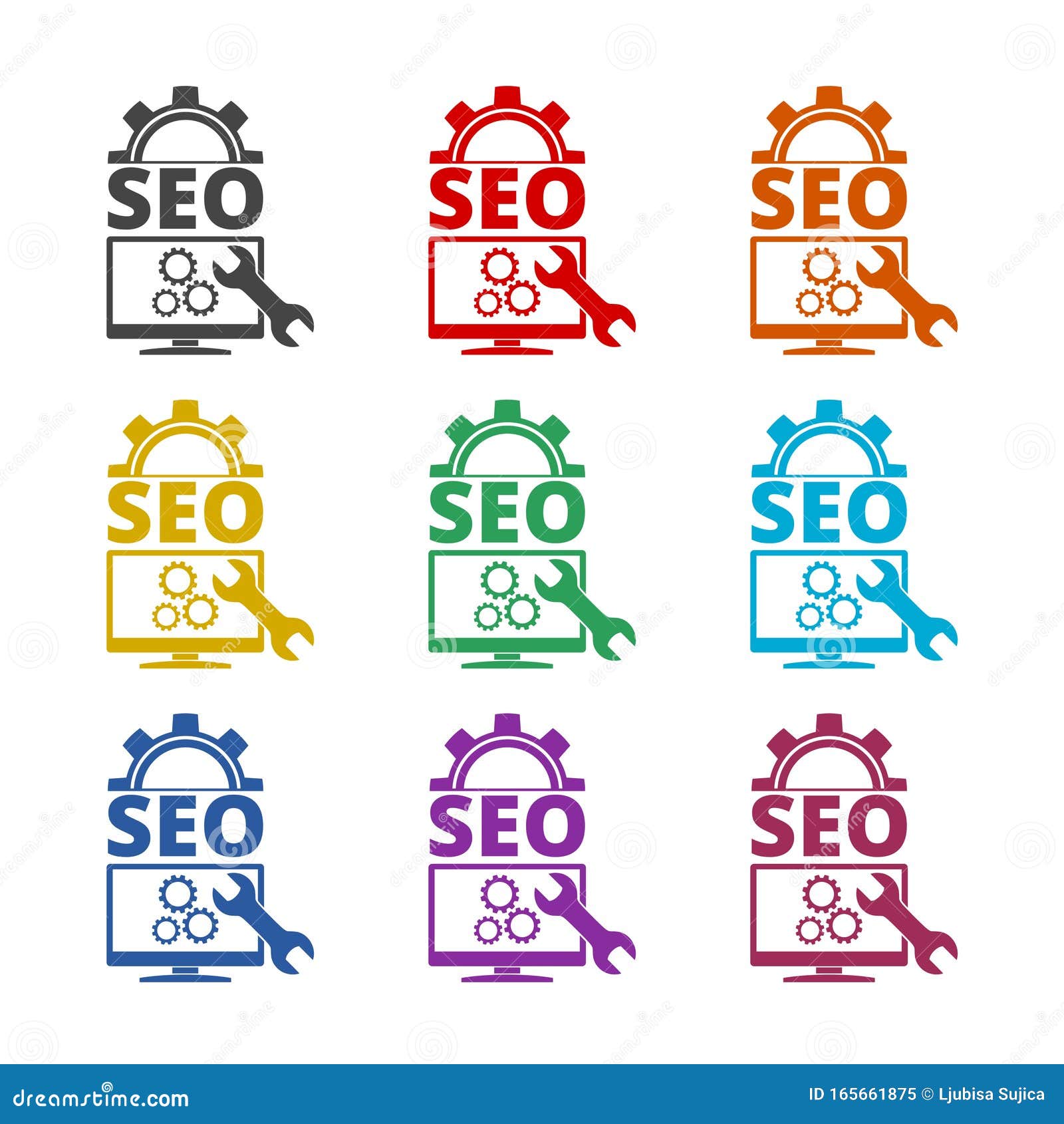 Seo Color Icon Set Isolated on White Background Stock Vector ...