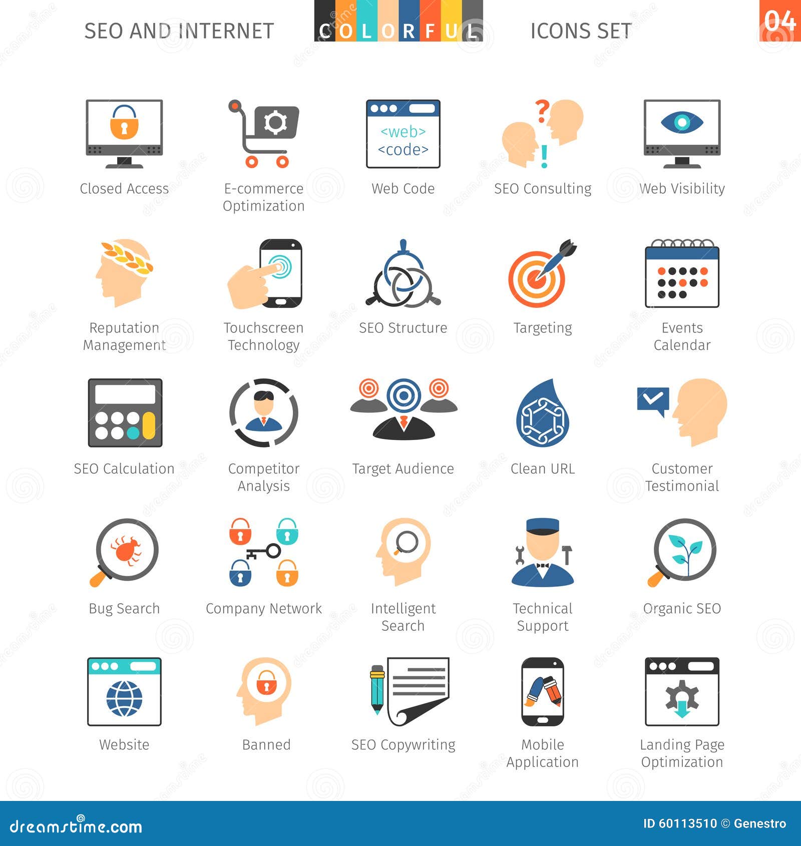 SEO Colorful Icon Set 04 stock vector. Illustration of element - 60113510