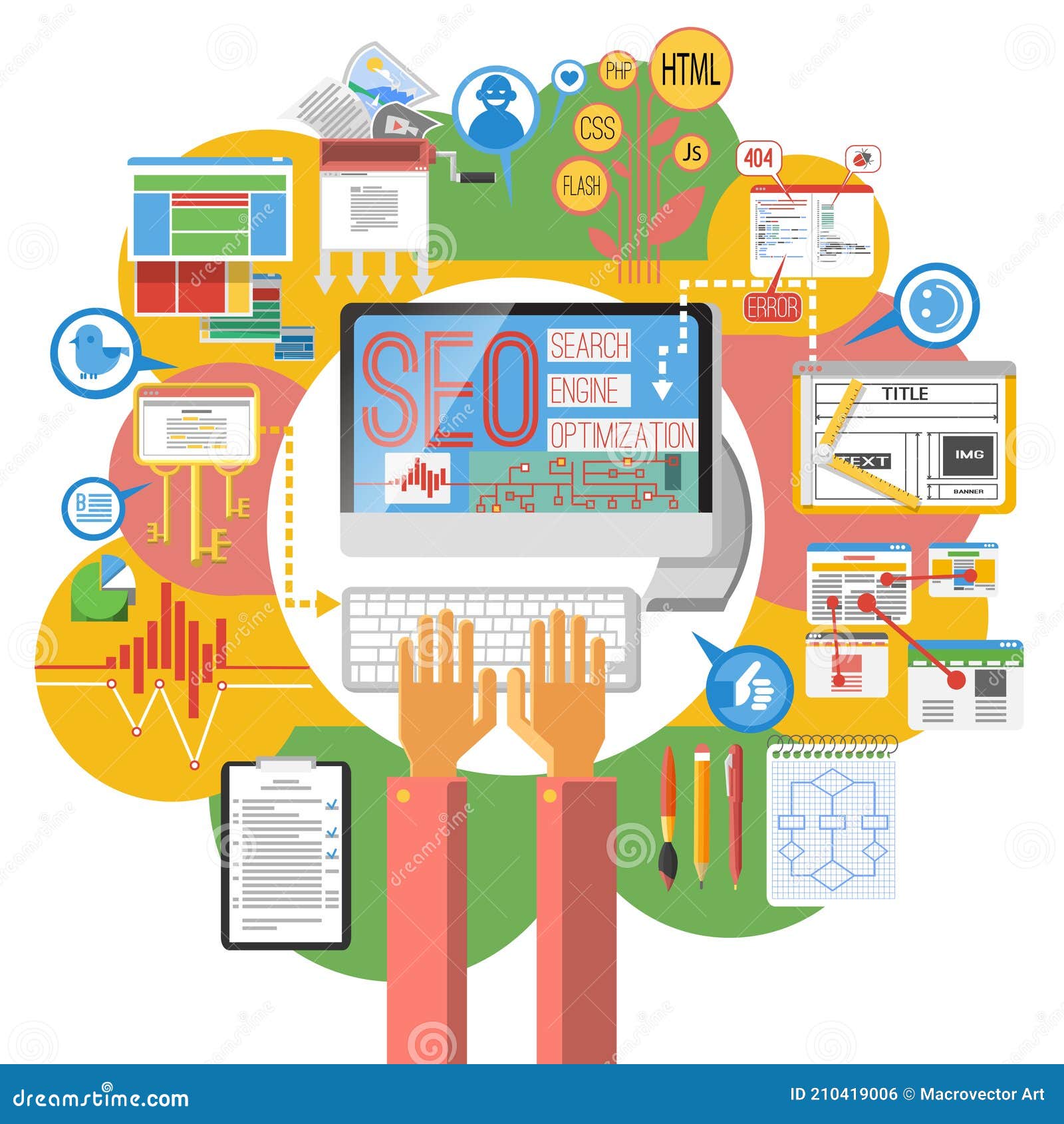 Seo Concept Computer Poster Stock Vector - Illustration of infographics ...