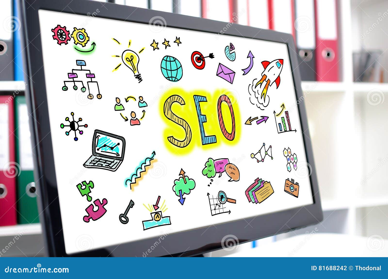 Seo Concept on a Computer Screen Stock Photo - Image of data, media ...