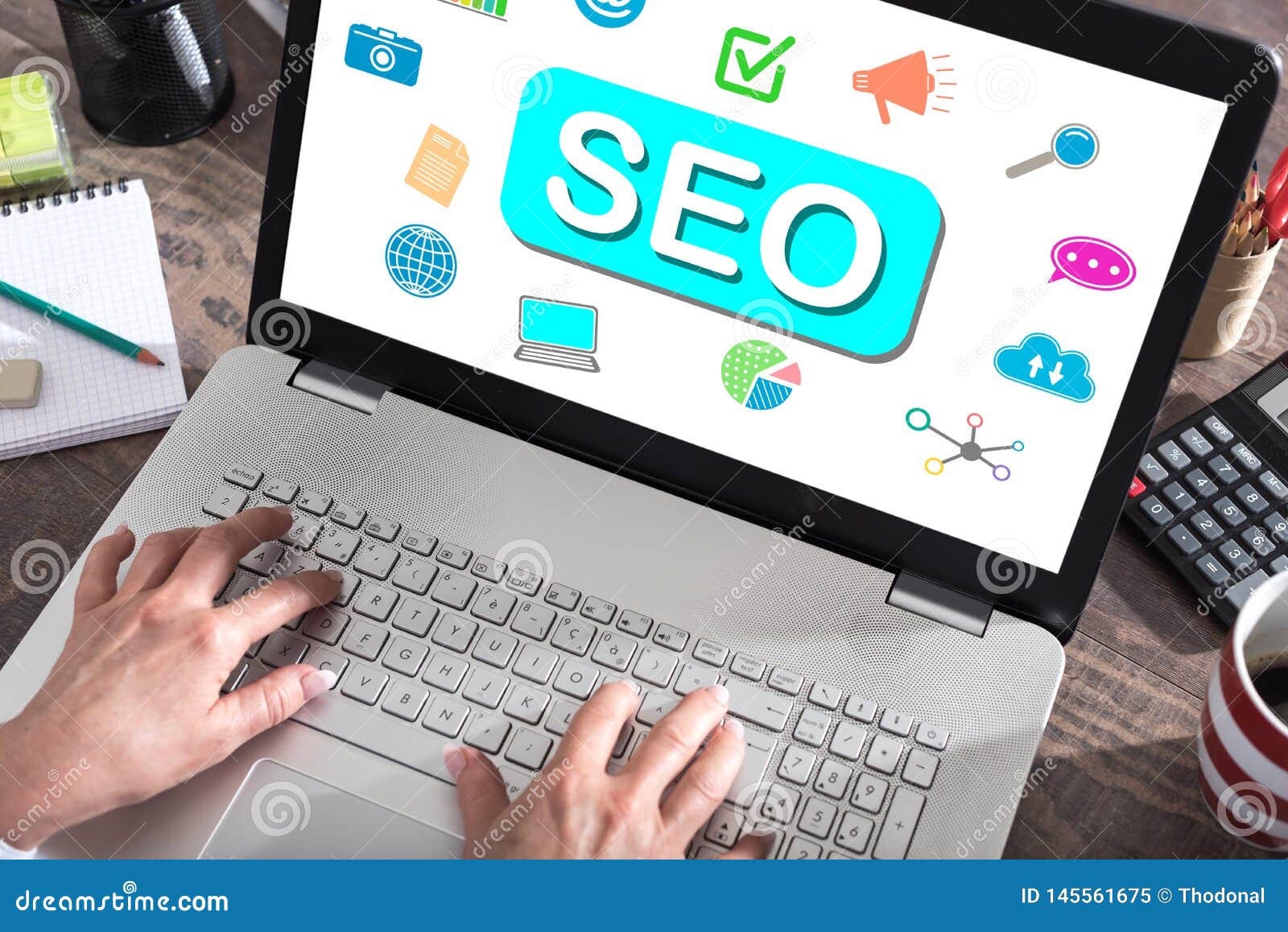 Seo Concept on a Laptop Screen Stock Illustration - Illustration of ...