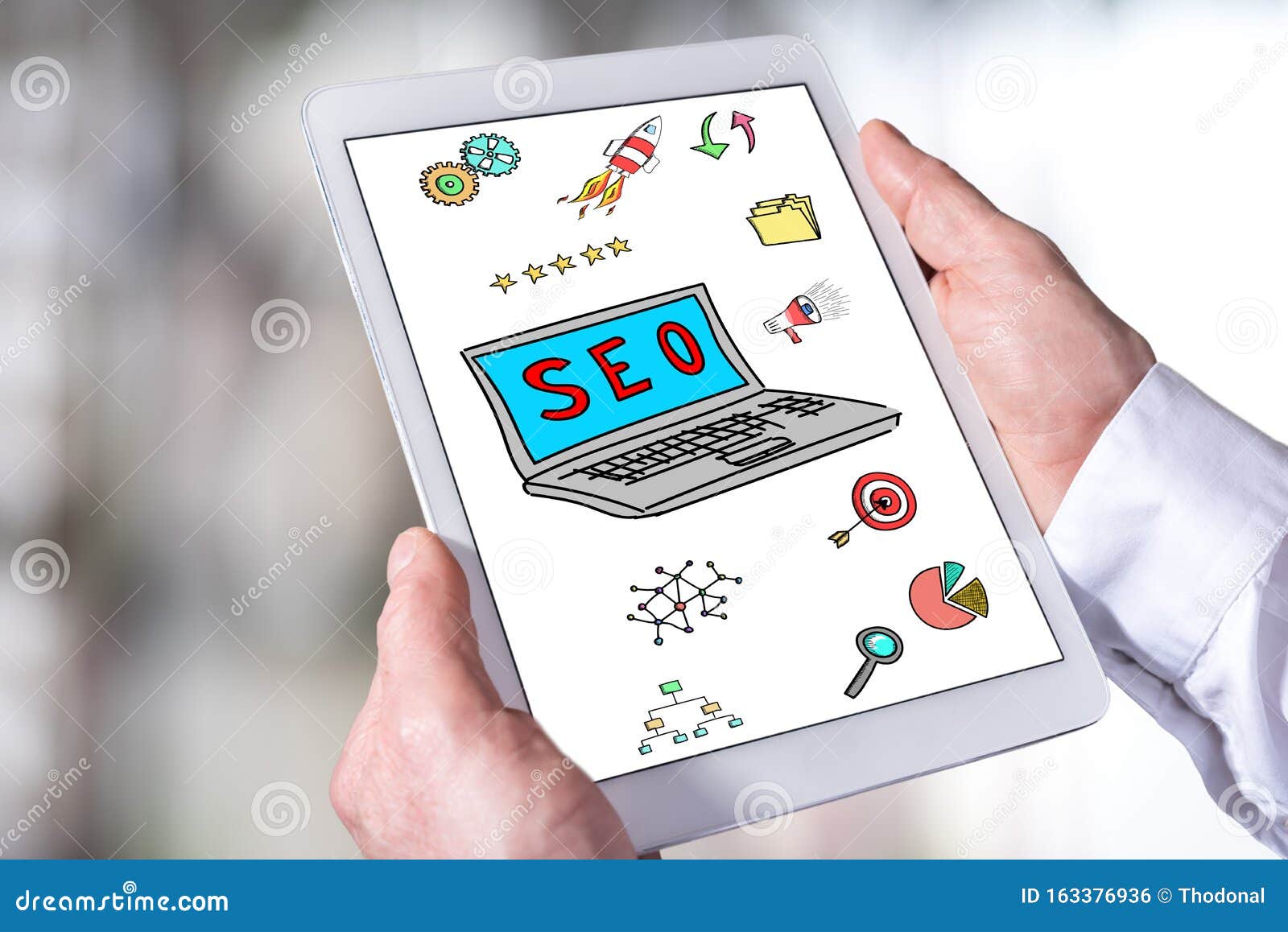 Seo concept on a tablet stock photo. Image of website - 163376936