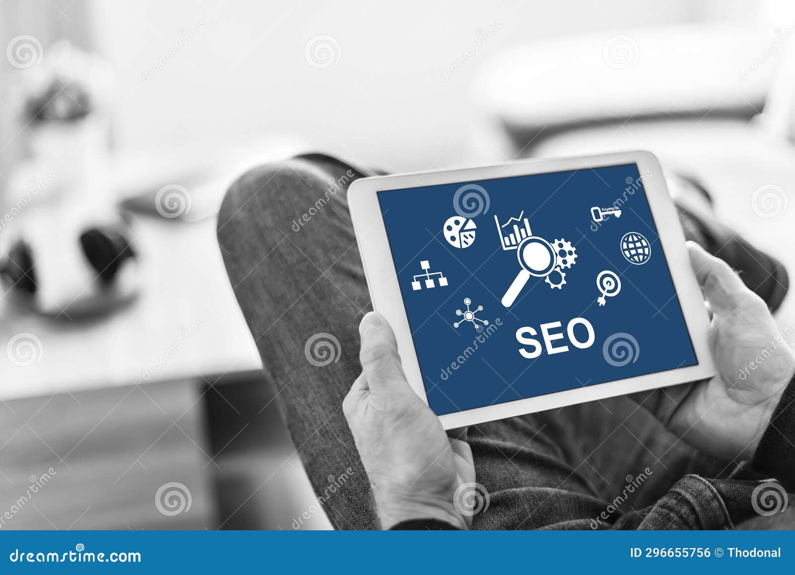Seo concept on a tablet stock photo. Image of data, concept - 296655756