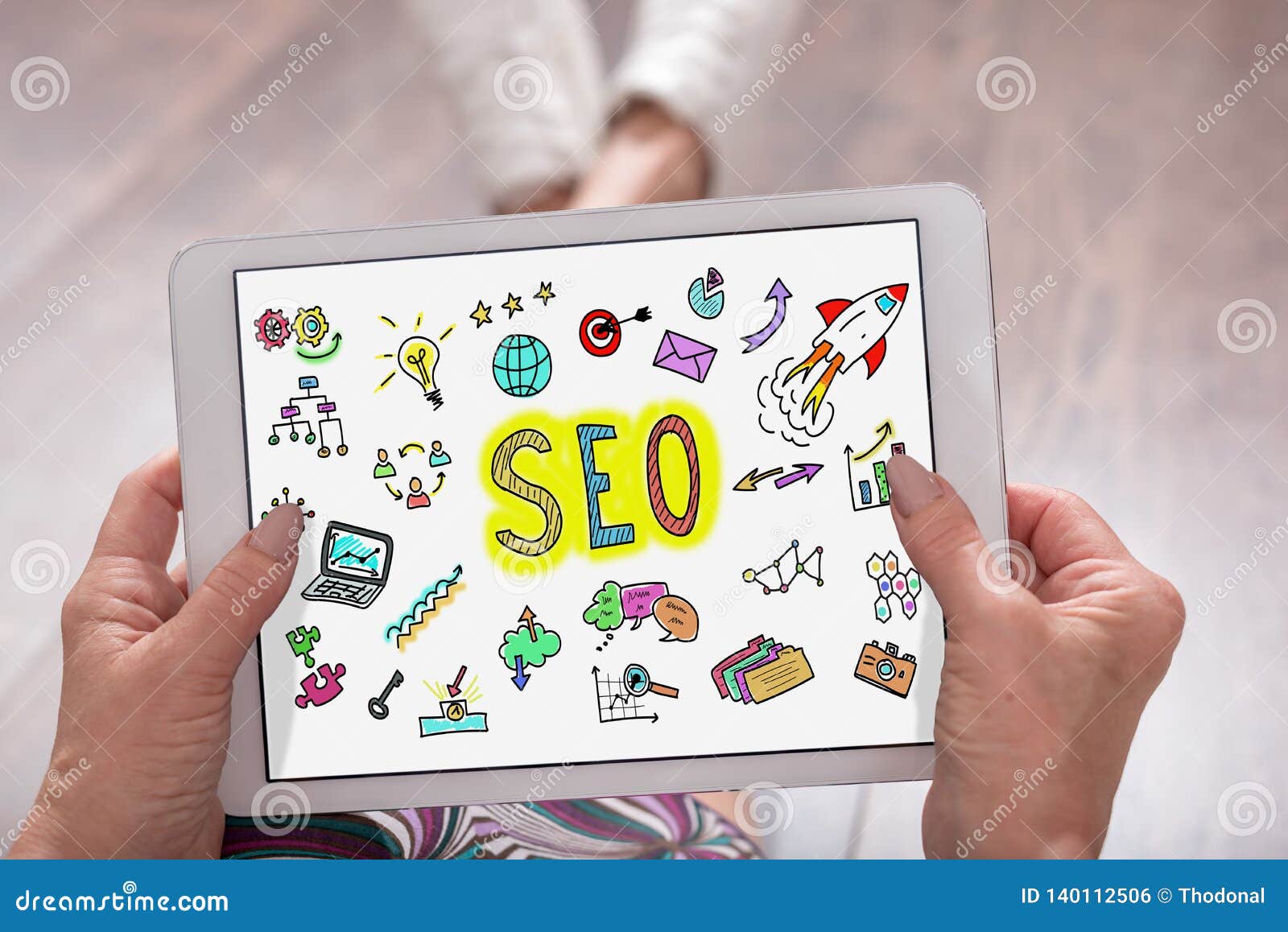 Seo concept on a tablet stock photo. Image of marketing - 140112506
