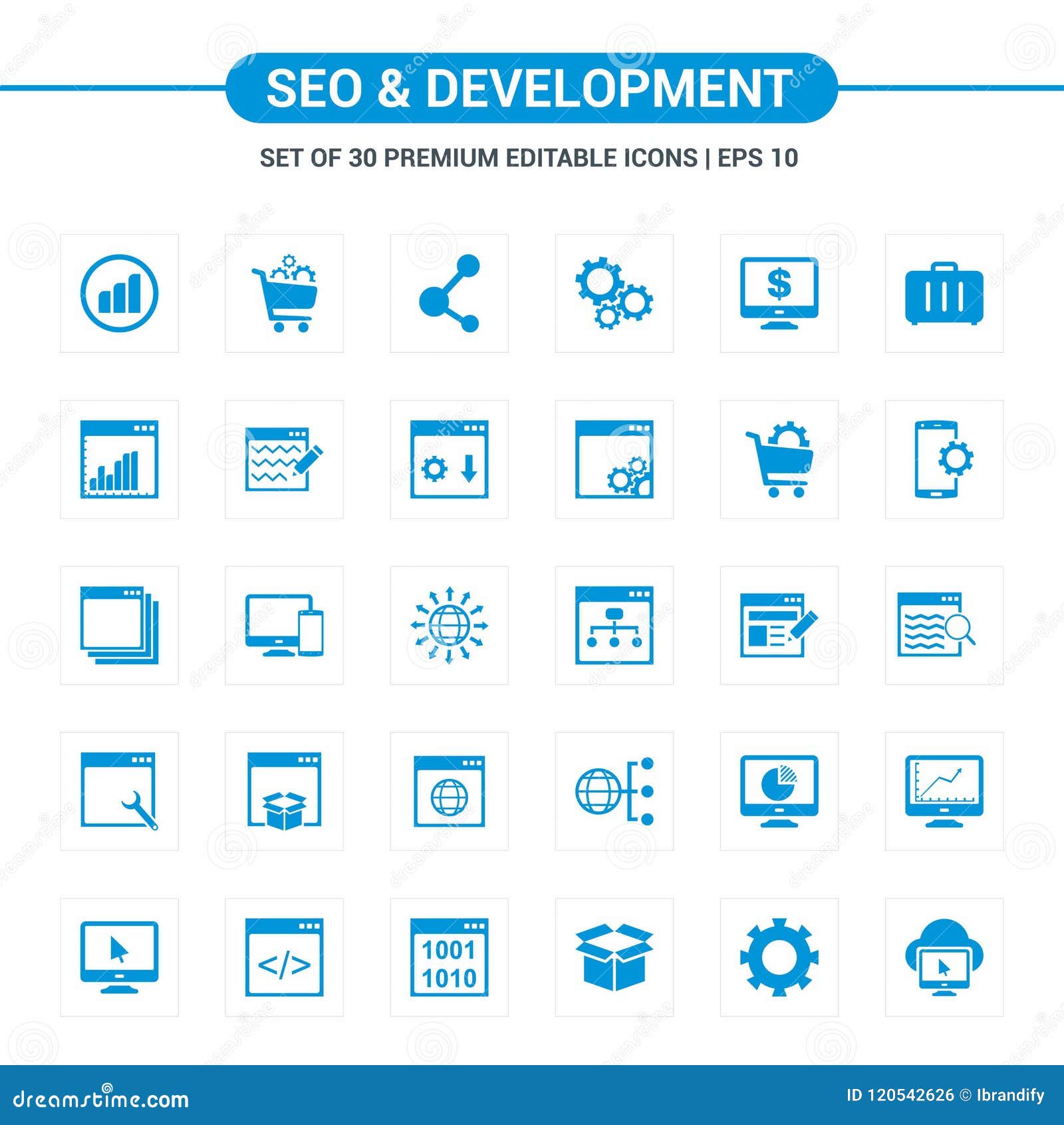 Seo and Developement Blue Icons Stock Vector - Illustration of ...