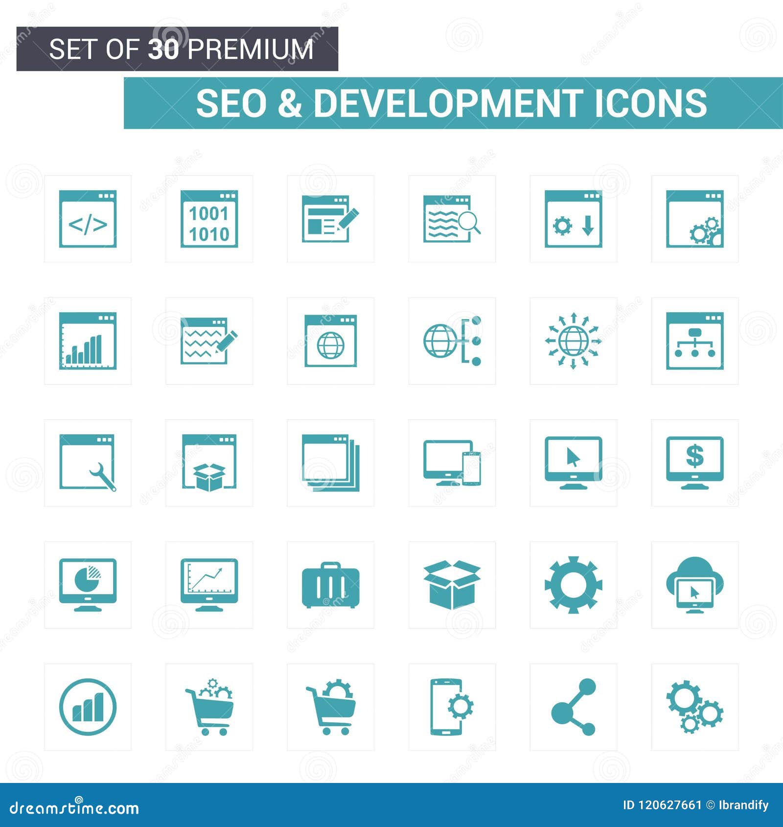 Seo and Developement Blue Icons Stock Vector - Illustration of engine ...