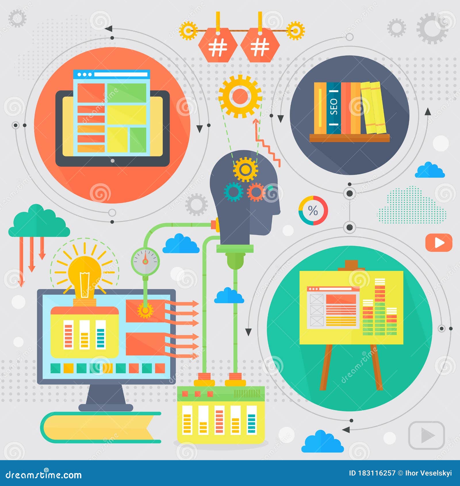 SEO and Development Concept Design Infographics Template Icons in ...