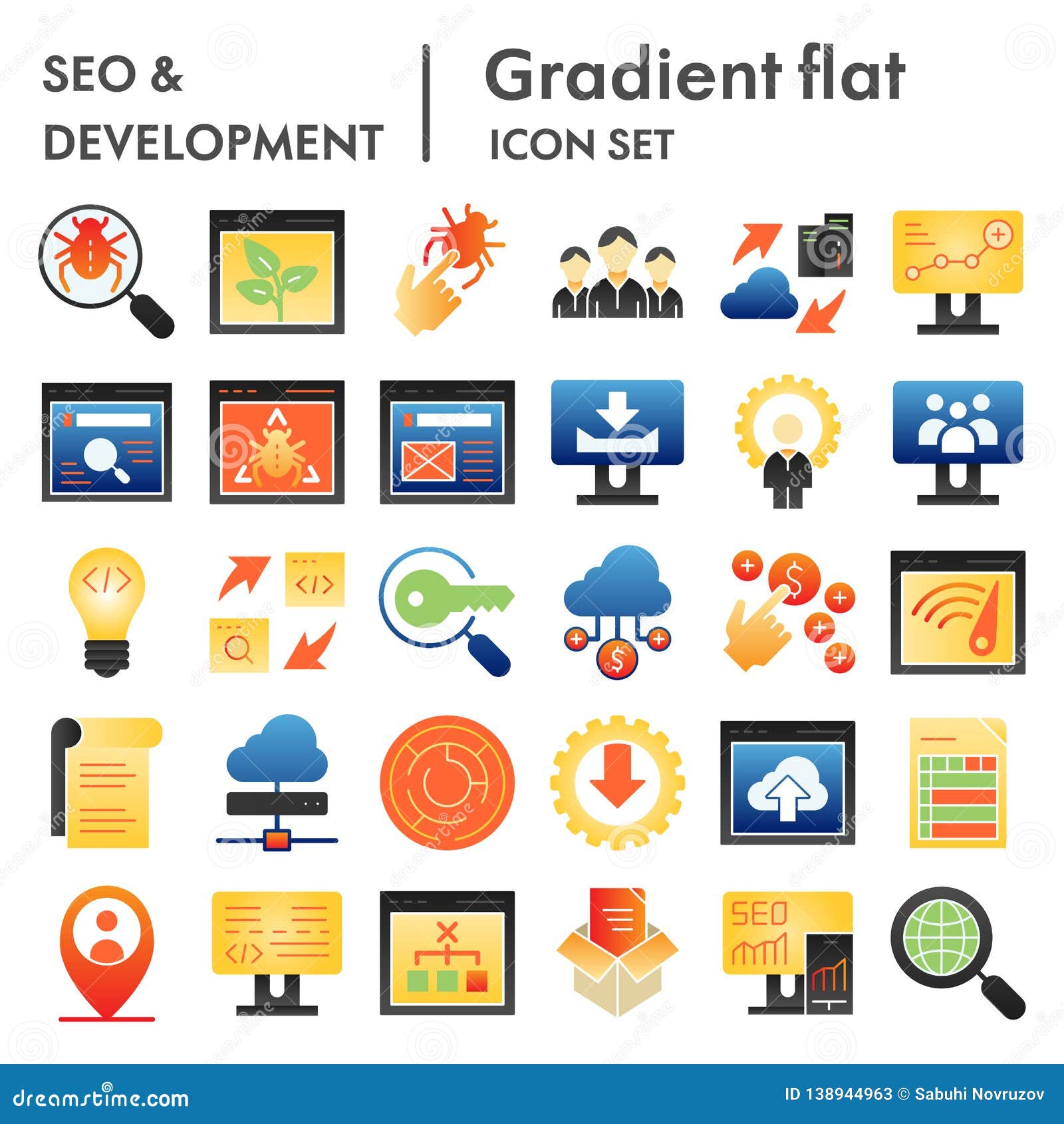 Seo and Development Flat Icon Set, Computing Symbols Collection, Vector Sketches, Logo ...