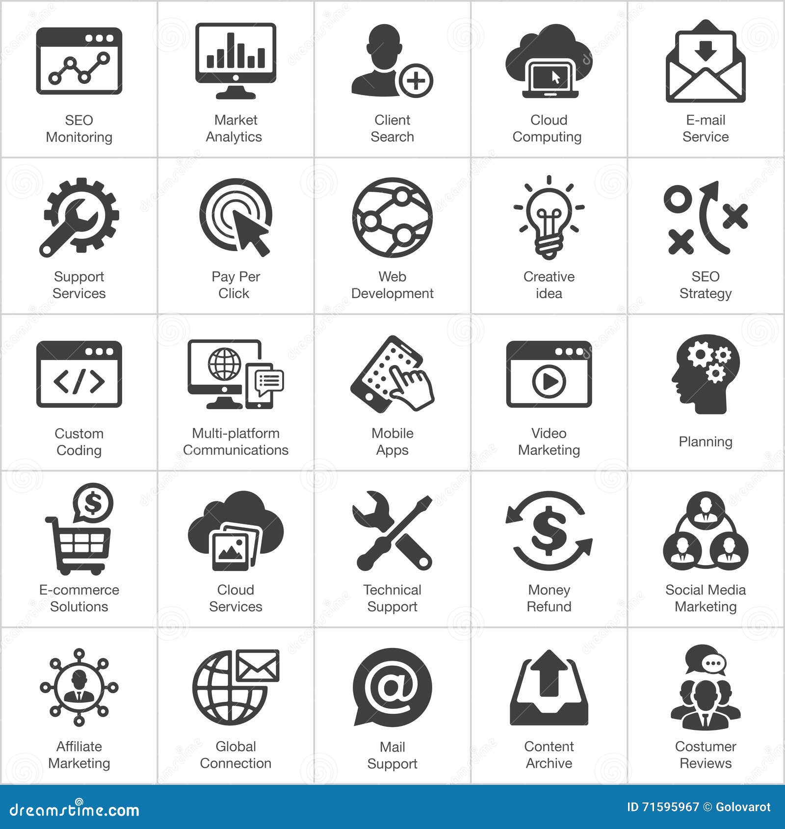SEO and Development Flat Icon Set Stock Vector - Illustration of ...