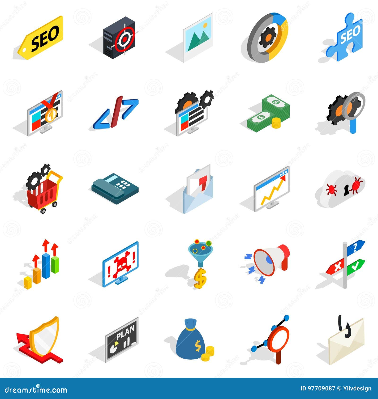 SEO Development Icons Set, Isometric Style Stock Vector - Illustration ...