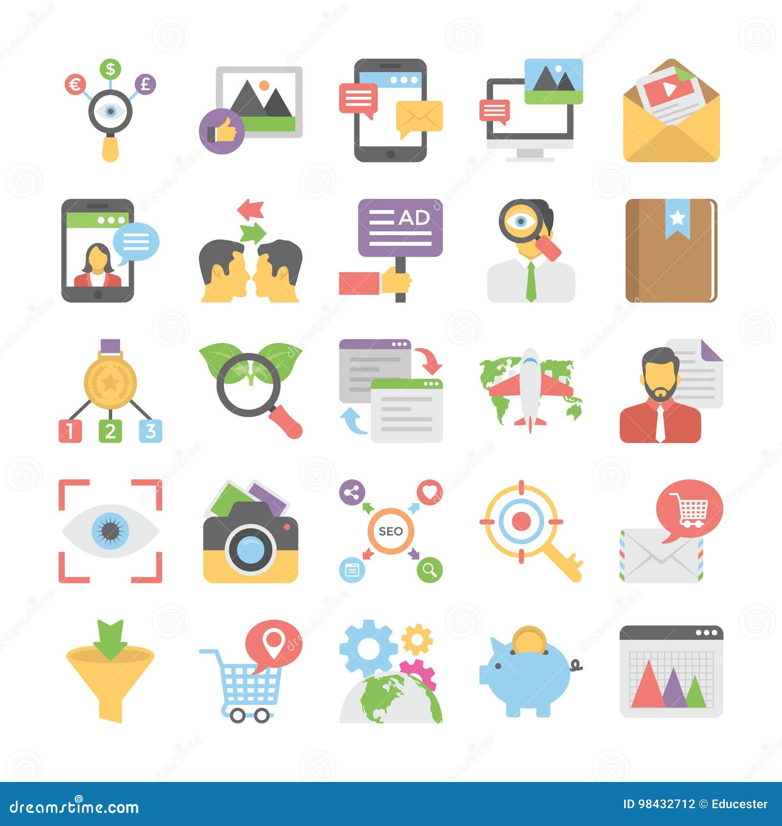 Seo and Digital Marketing Colored Icons 11 Stock Illustration ...