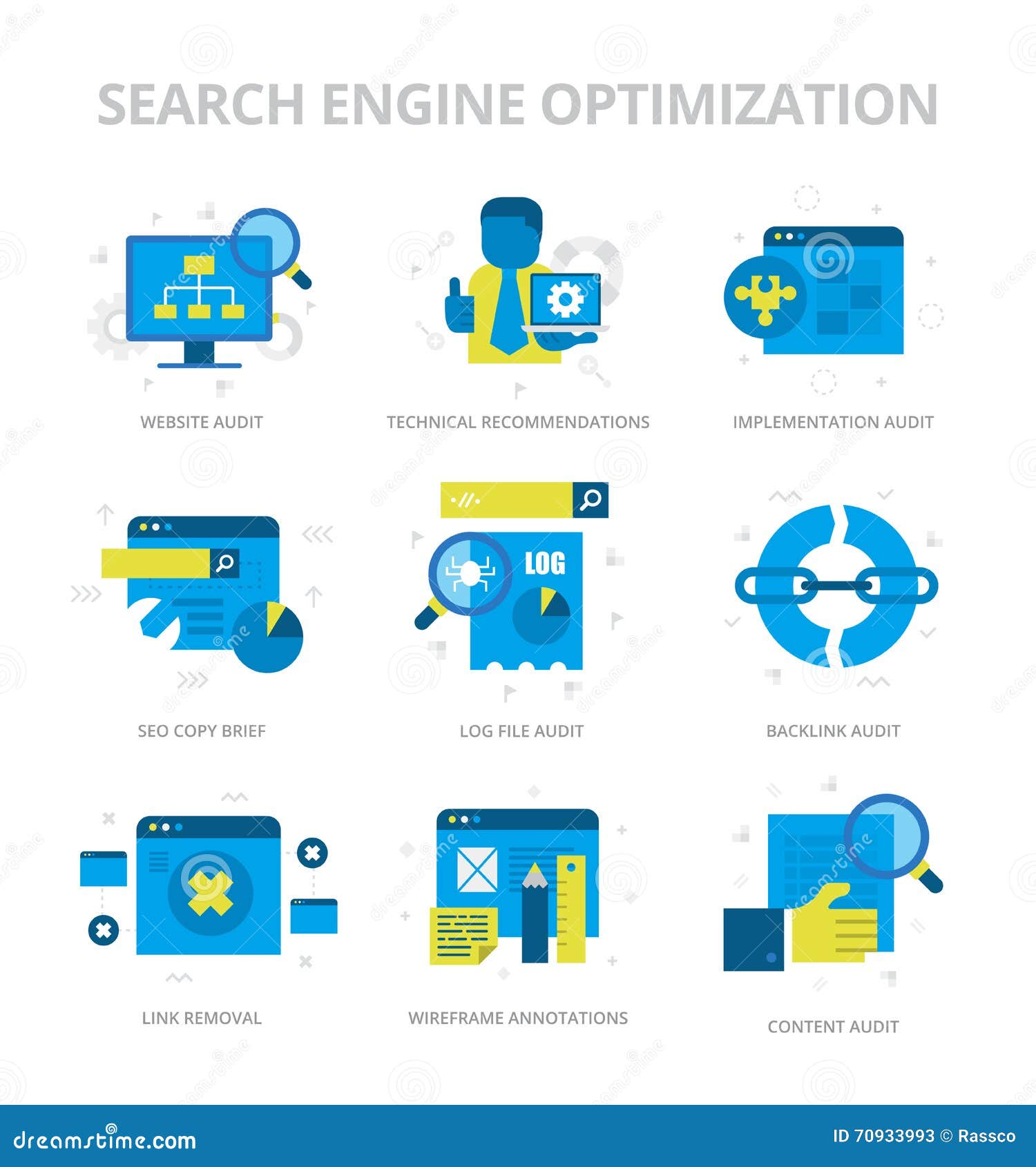 SEO Flat Icons stock vector. Illustration of website - 70933993
