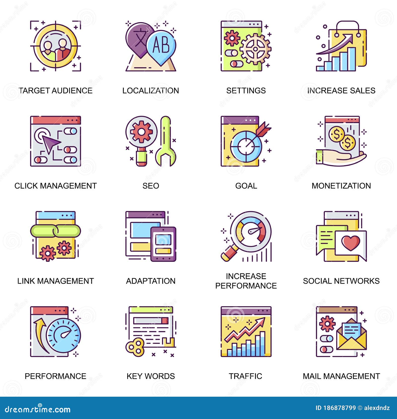 SEO Flat Icons Set. Link Management Stock Vector - Illustration of icon ...
