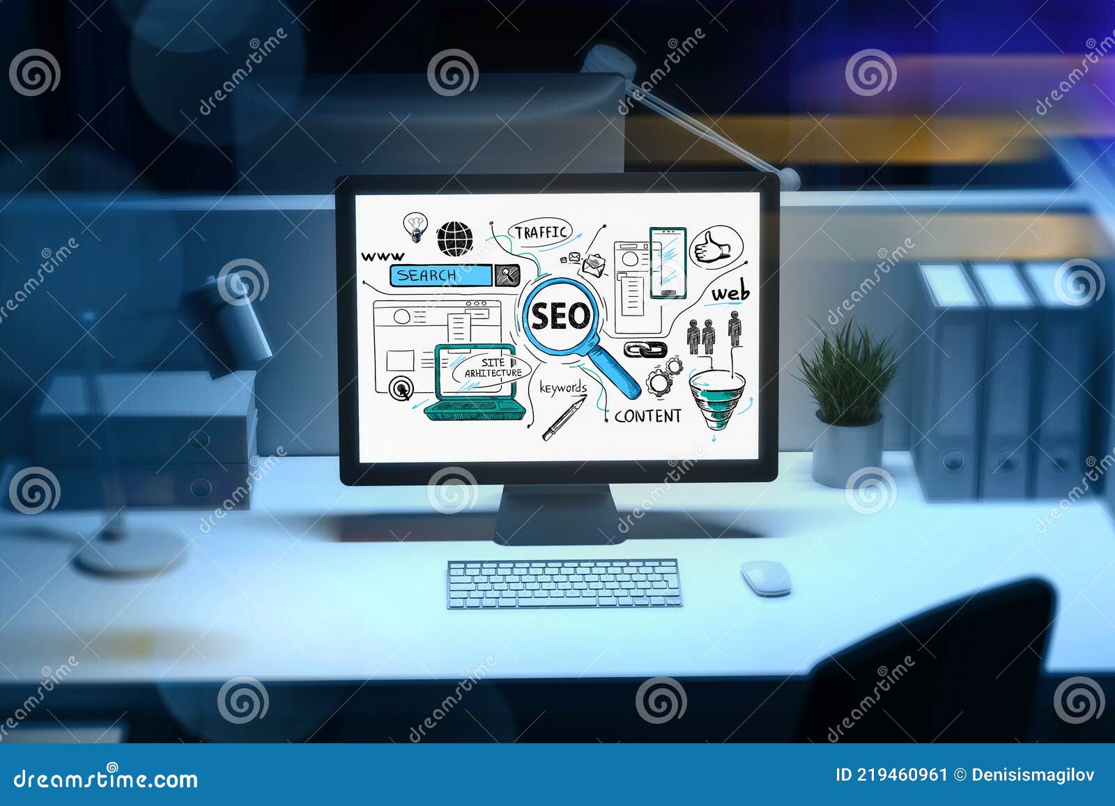 SEO Flowchart on Desktop Screen on Workplace. Business Optimization ...