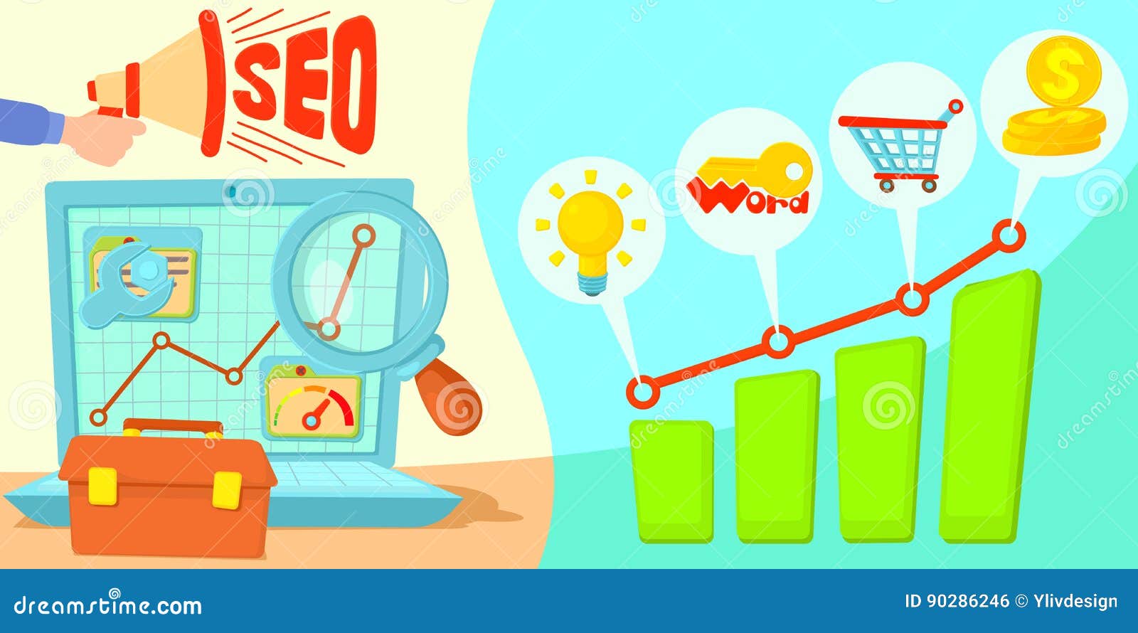 SEO Horizontal Banner Concept, Cartoon Style Stock Vector ...