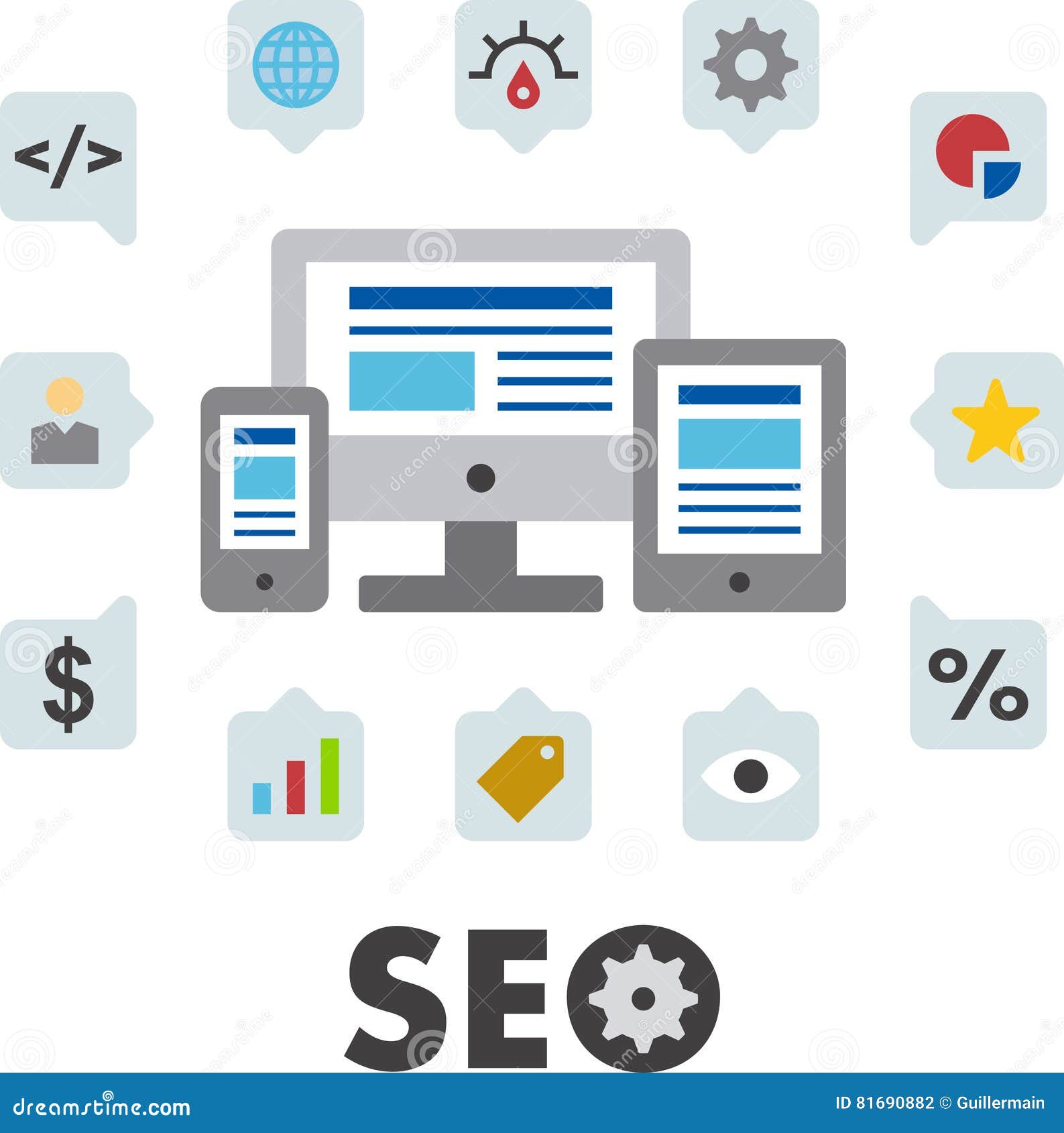 SEO icon illustrations stock vector. Illustration of social - 81690882