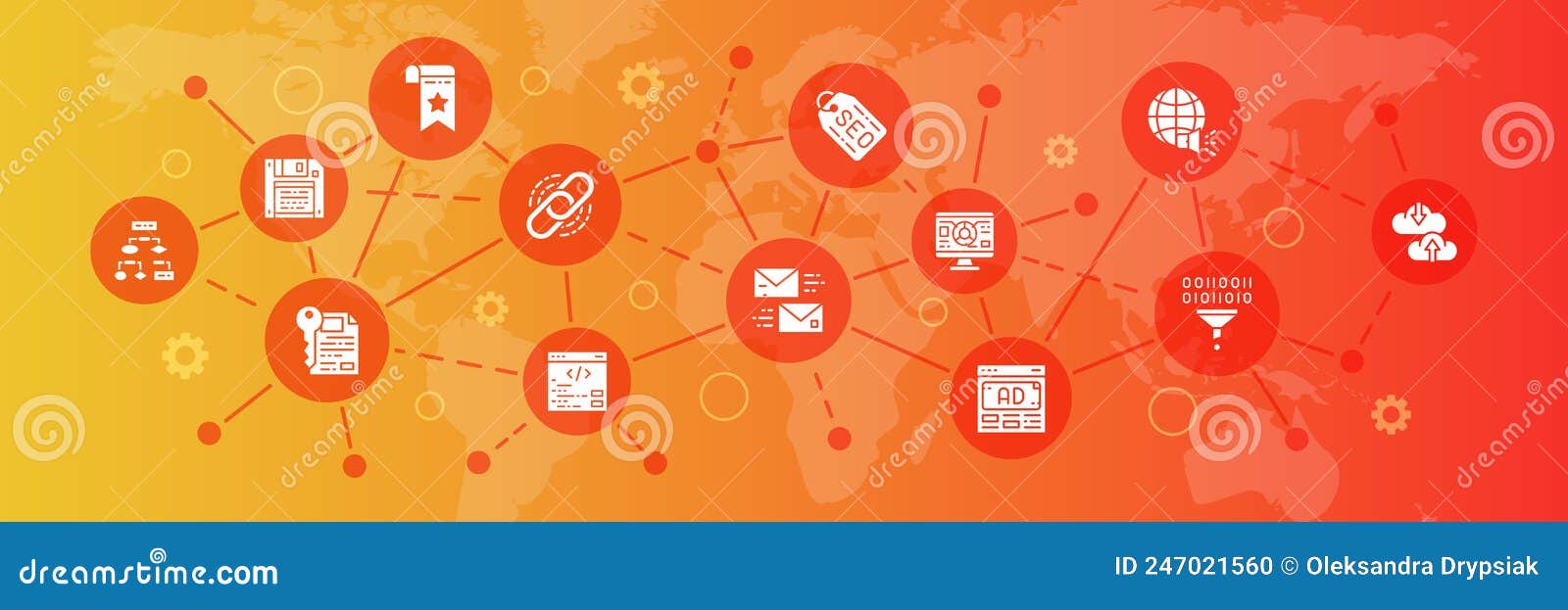 SEO Icons Infographic Banner. Bookmark, Hosting, Hyperlink ...