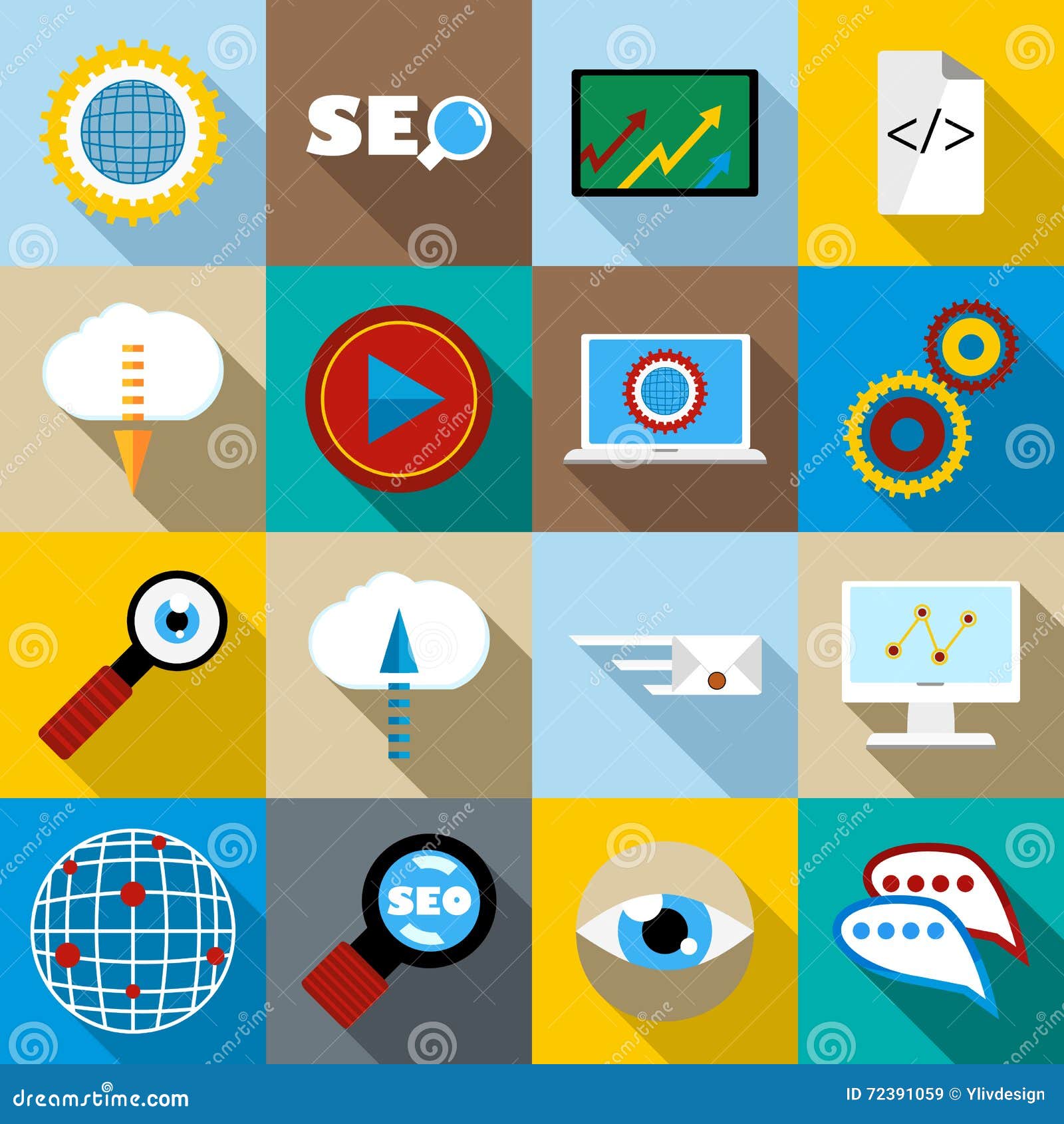 SEO icons set, flat style stock vector. Illustration of portfolio ...