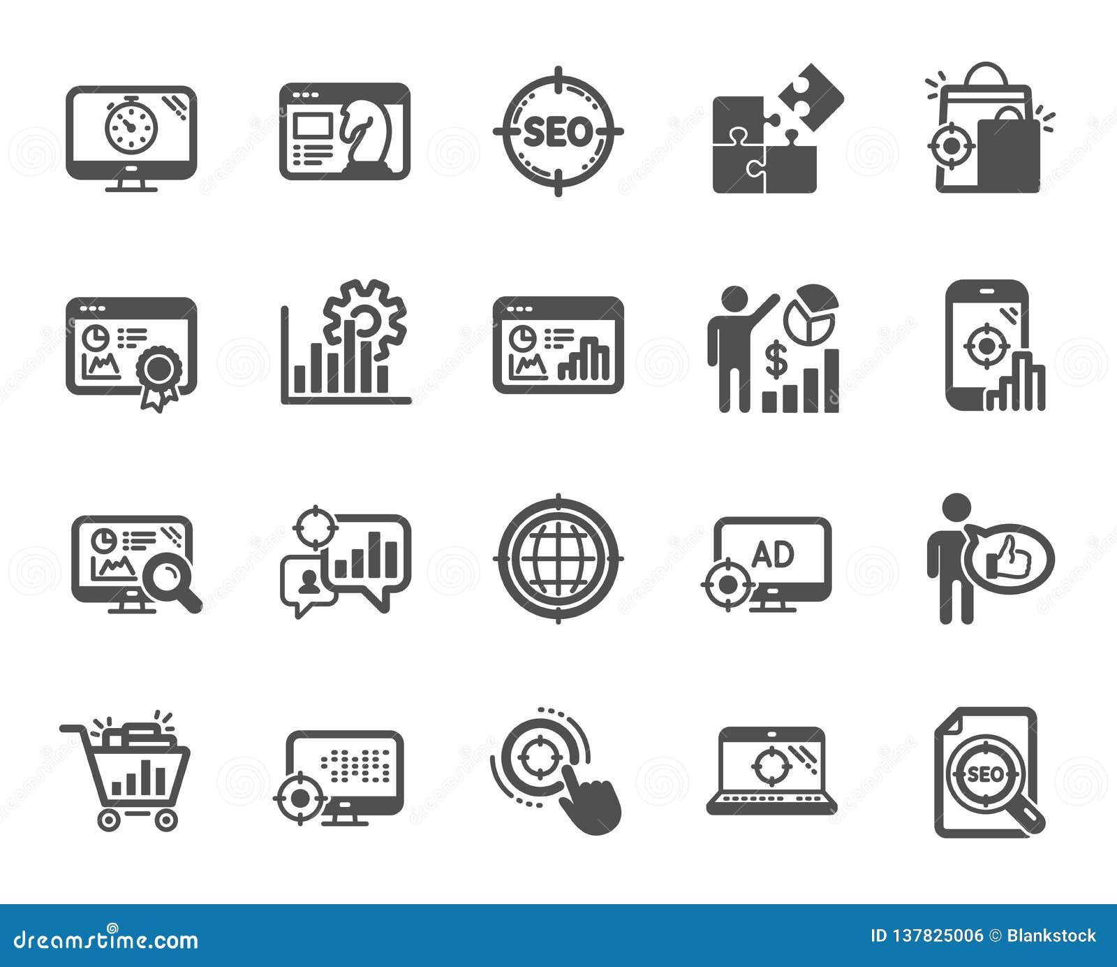 Seo Icons. Set of Increase Sales, Business Strategy and Website ...
