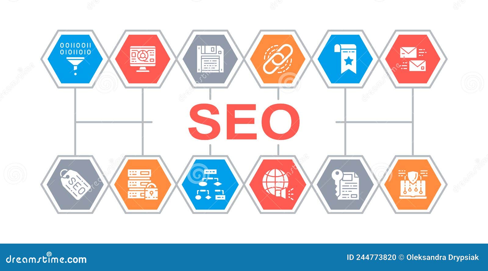 SEO Icons Web Banner. Bookmark, Hosting, Hyperlink, Advertisement, Data ...