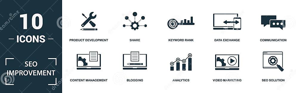 Seo Improvement Icon Set. Monochrome Sign Collection with Speed ...