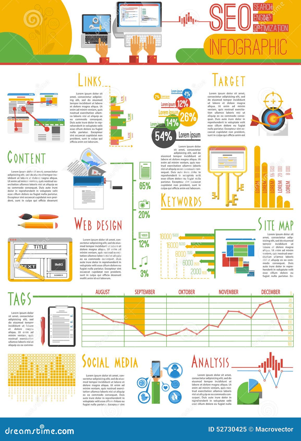 Seo Infograhic Report Poster Stock Vector - Illustration of keywords ...