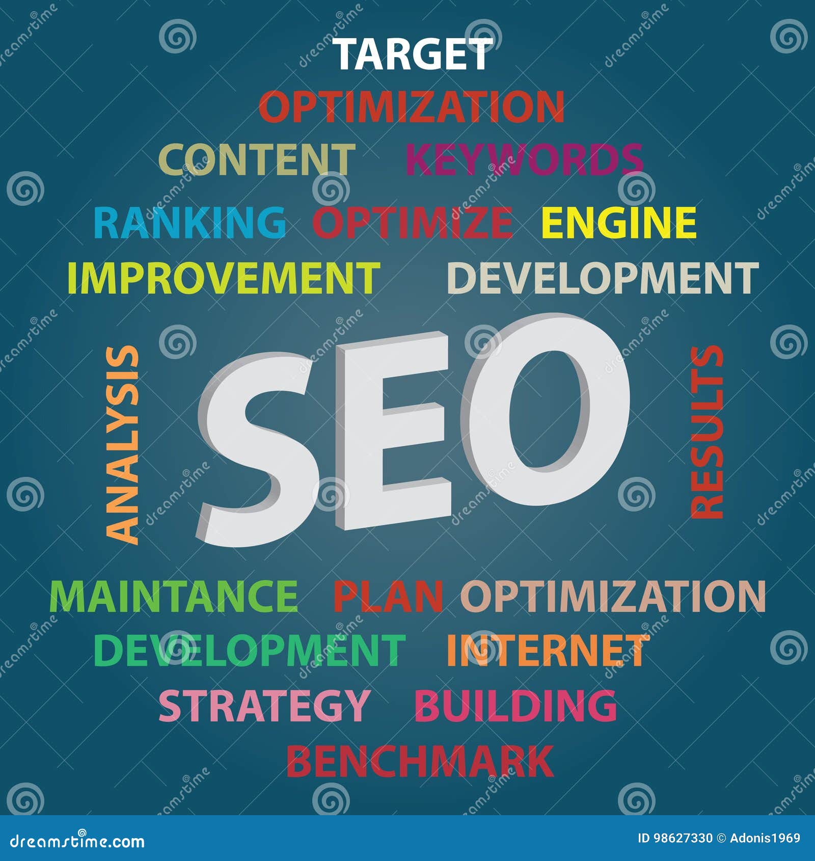 SEO infographic stock vector. Illustration of blue, building - 98627330