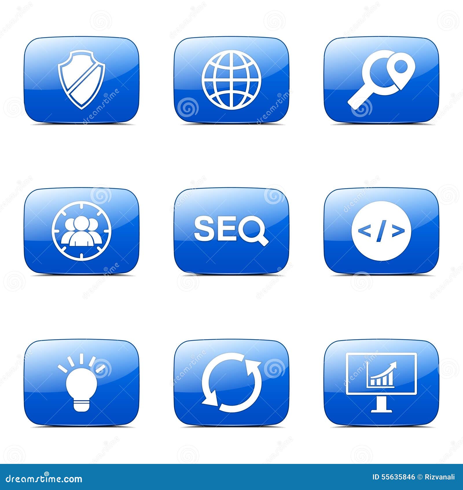 SEO Internet Sign Square Vector Blue Icon Set 2 Stock Vector ...