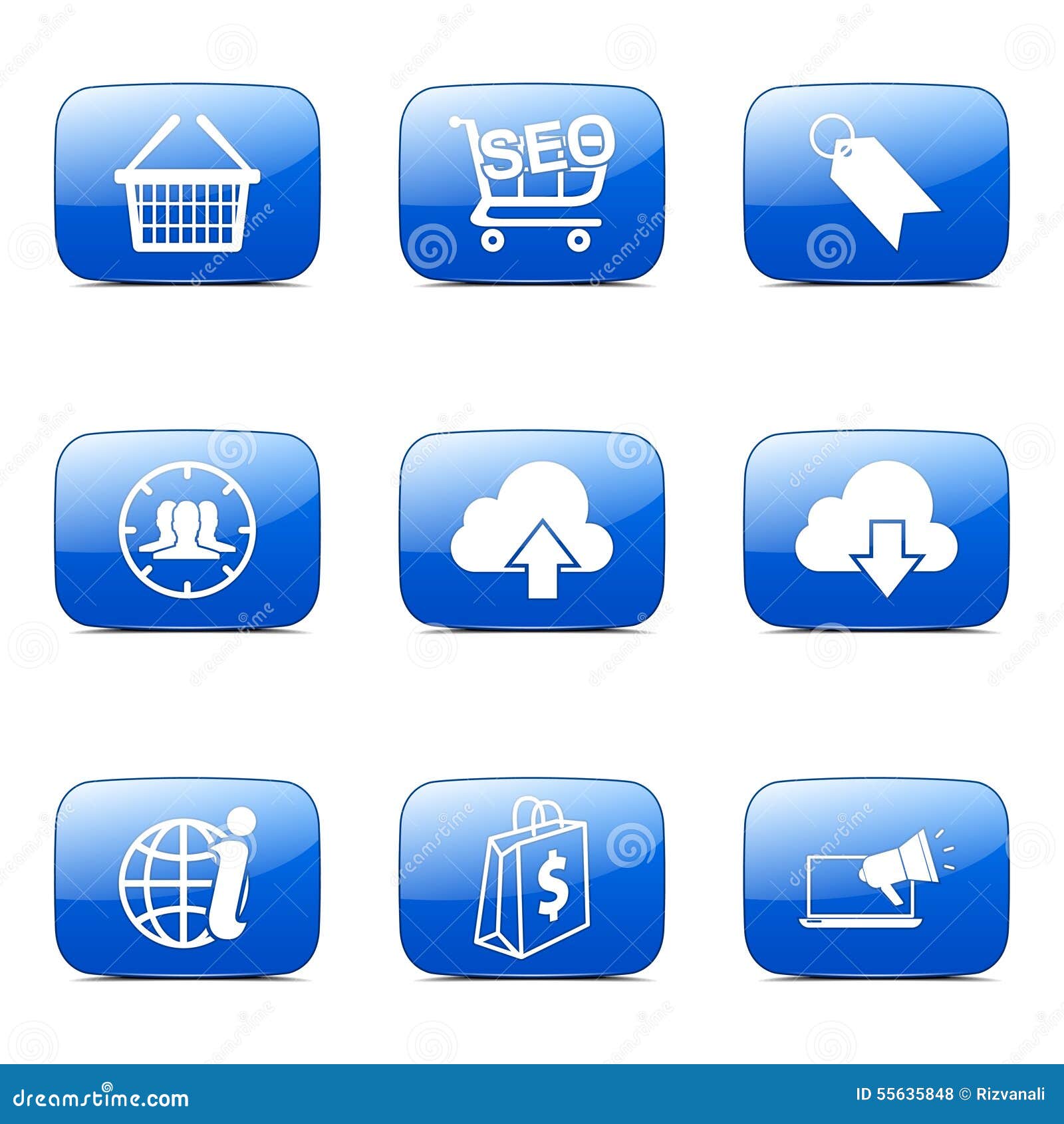 SEO Internet Sign Square Vector Blue Icon Set 7 Stock Vector ...