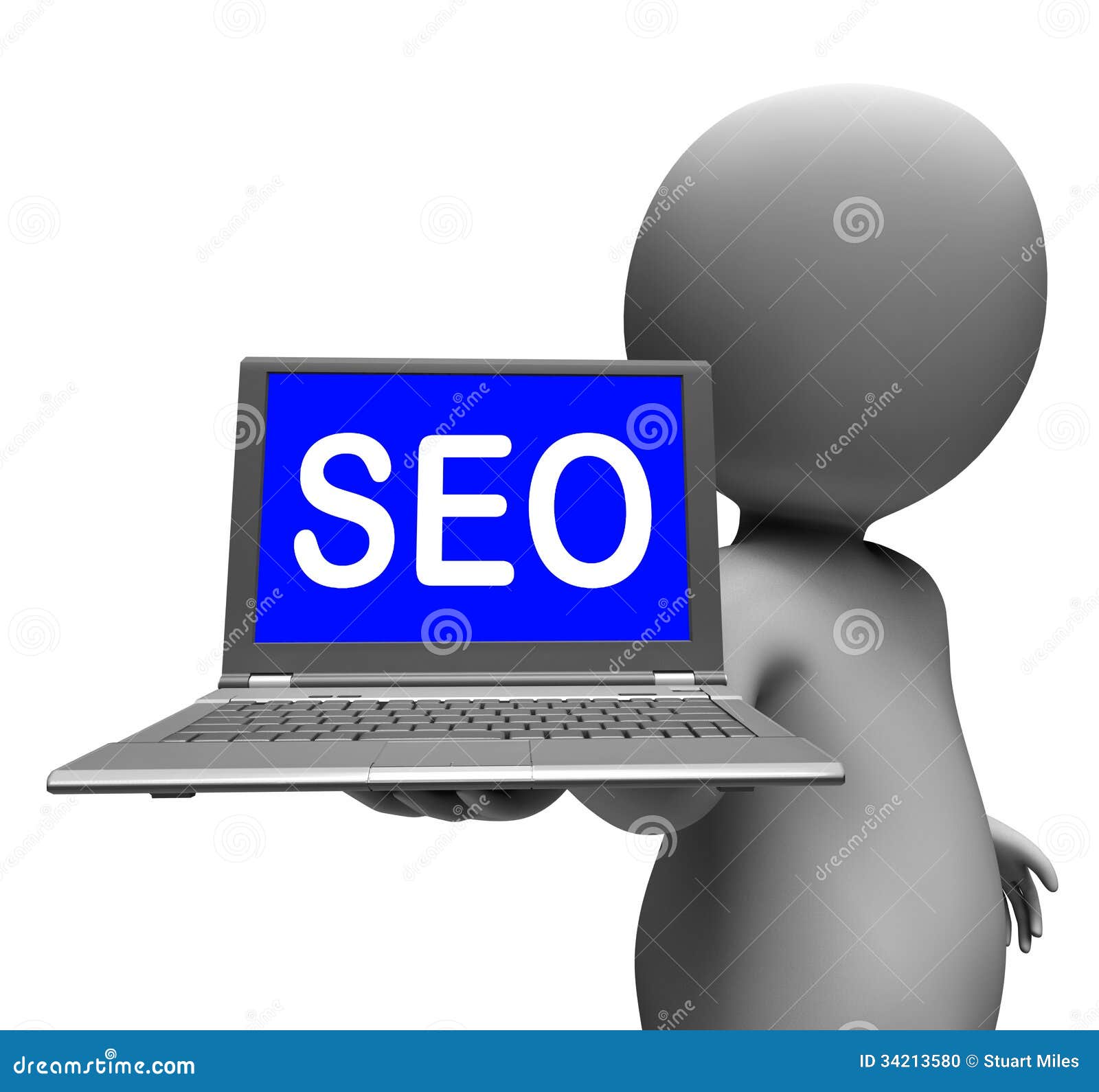 Seo Laptop Character Shows Search Engine Optimization Websites Stock ...