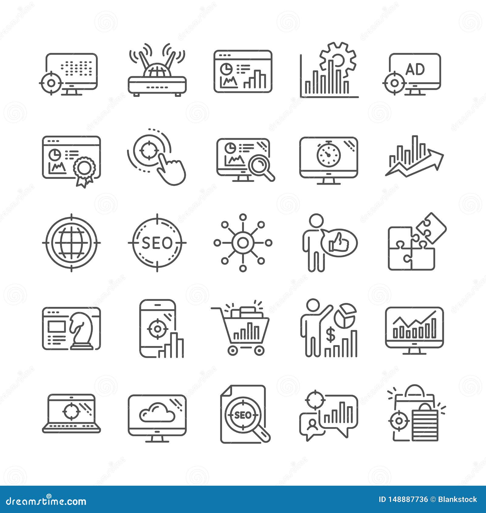 Seo Line Icons. Set of Increase Sales, Business Strategy and Website ...