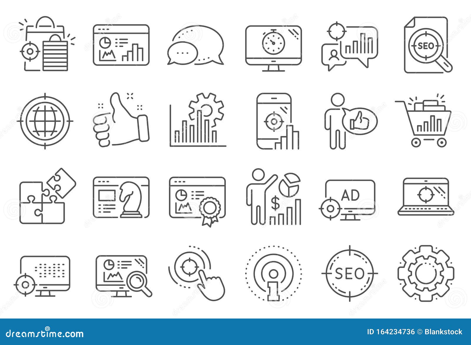 Seo Line Icons. Set of Increase Sales, Business Strategy and Website ...