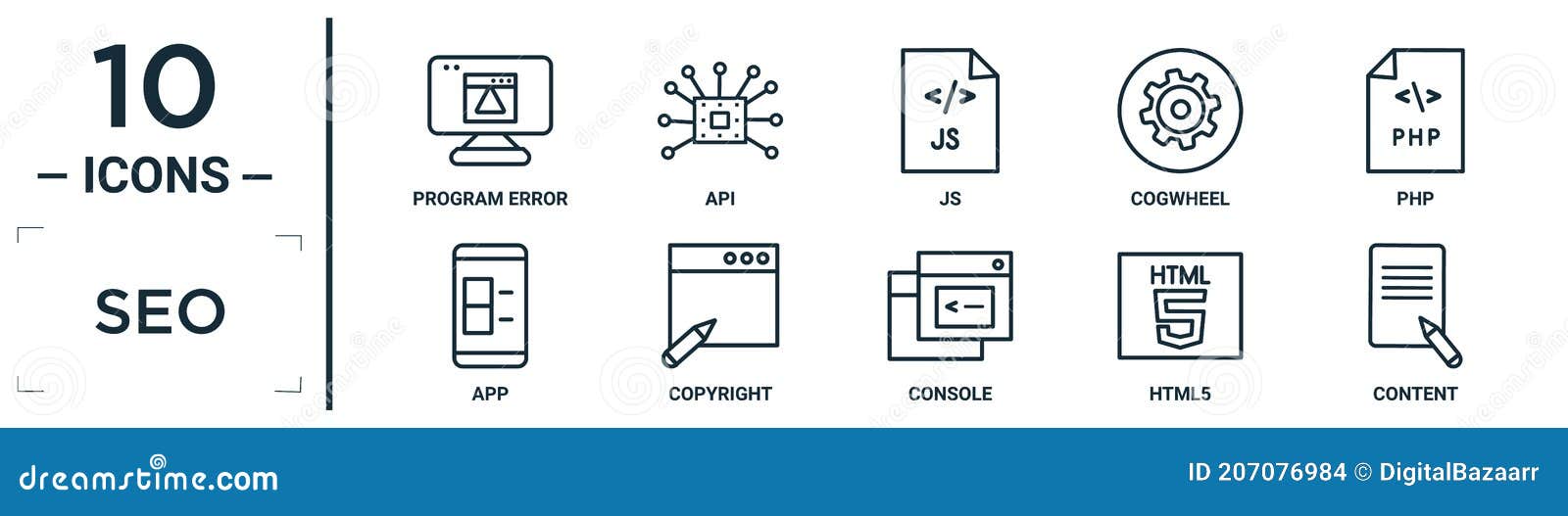 Seo Linear Icon Set Includes Thin Line Program Error Js Php Copyright Html5 Content App