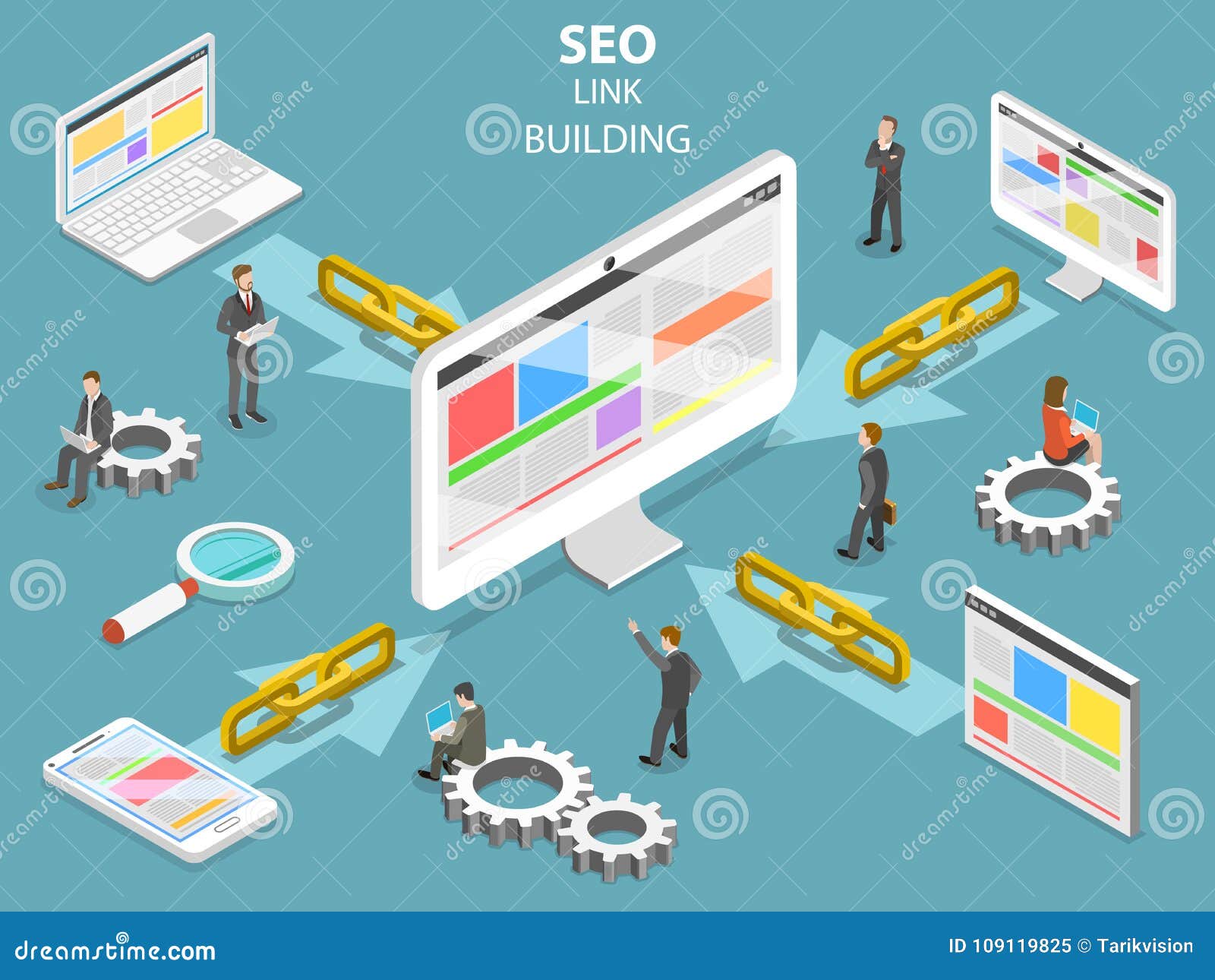 SEO Link Building Flat Isometric Vector Concept. Stock Vector ...