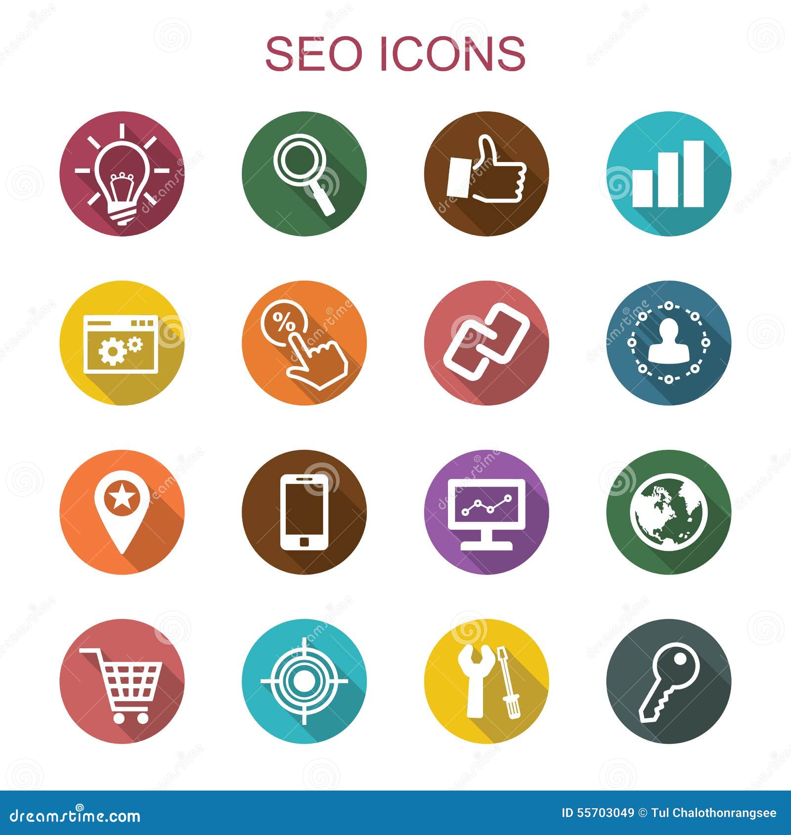 Seo long shadow icons stock vector. Illustration of design - 55703049