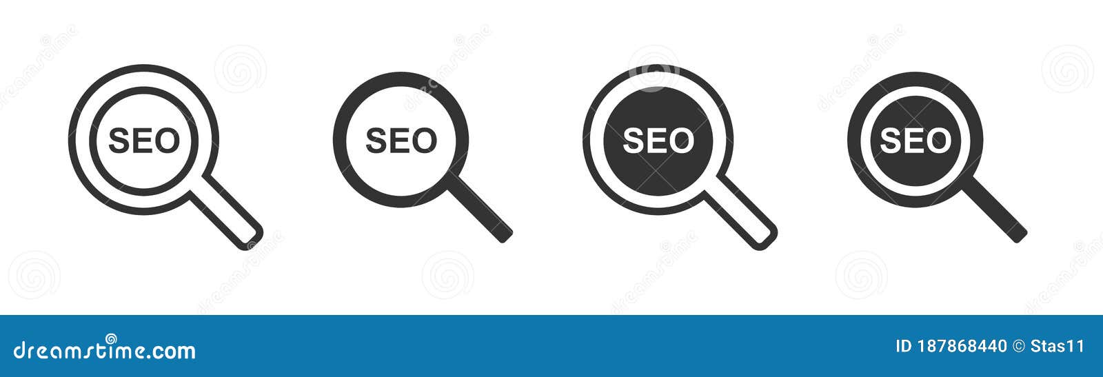 SEO Magnifying Glass Icons in Four Different Versions in a Flat Design ...